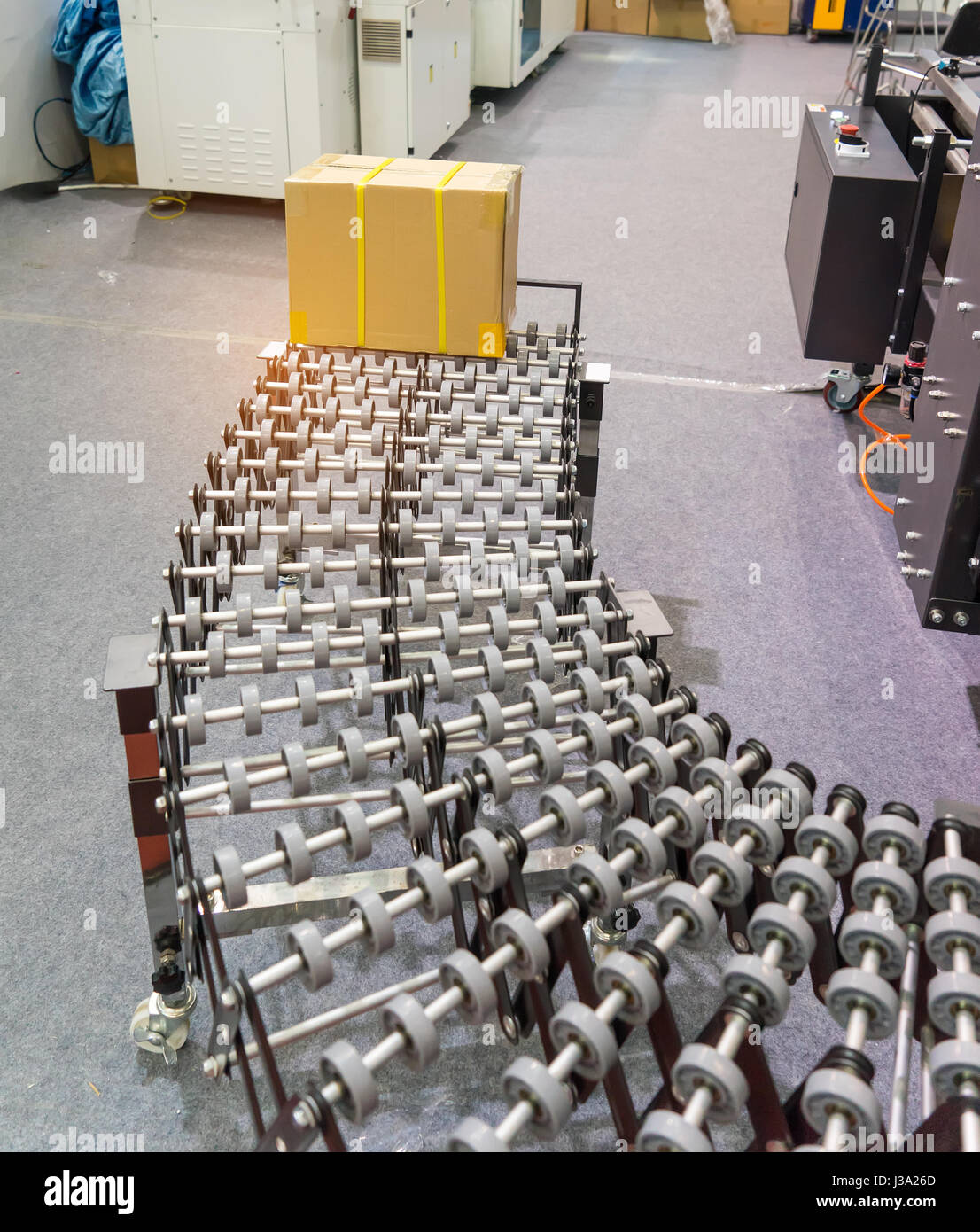 production line with automatic conveyor belt, industry track Stock ...