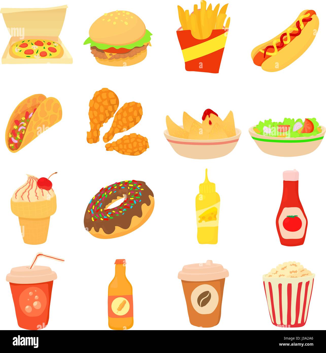 Fast food icons set, cartoon style Stock Vector Image & Art - Alamy