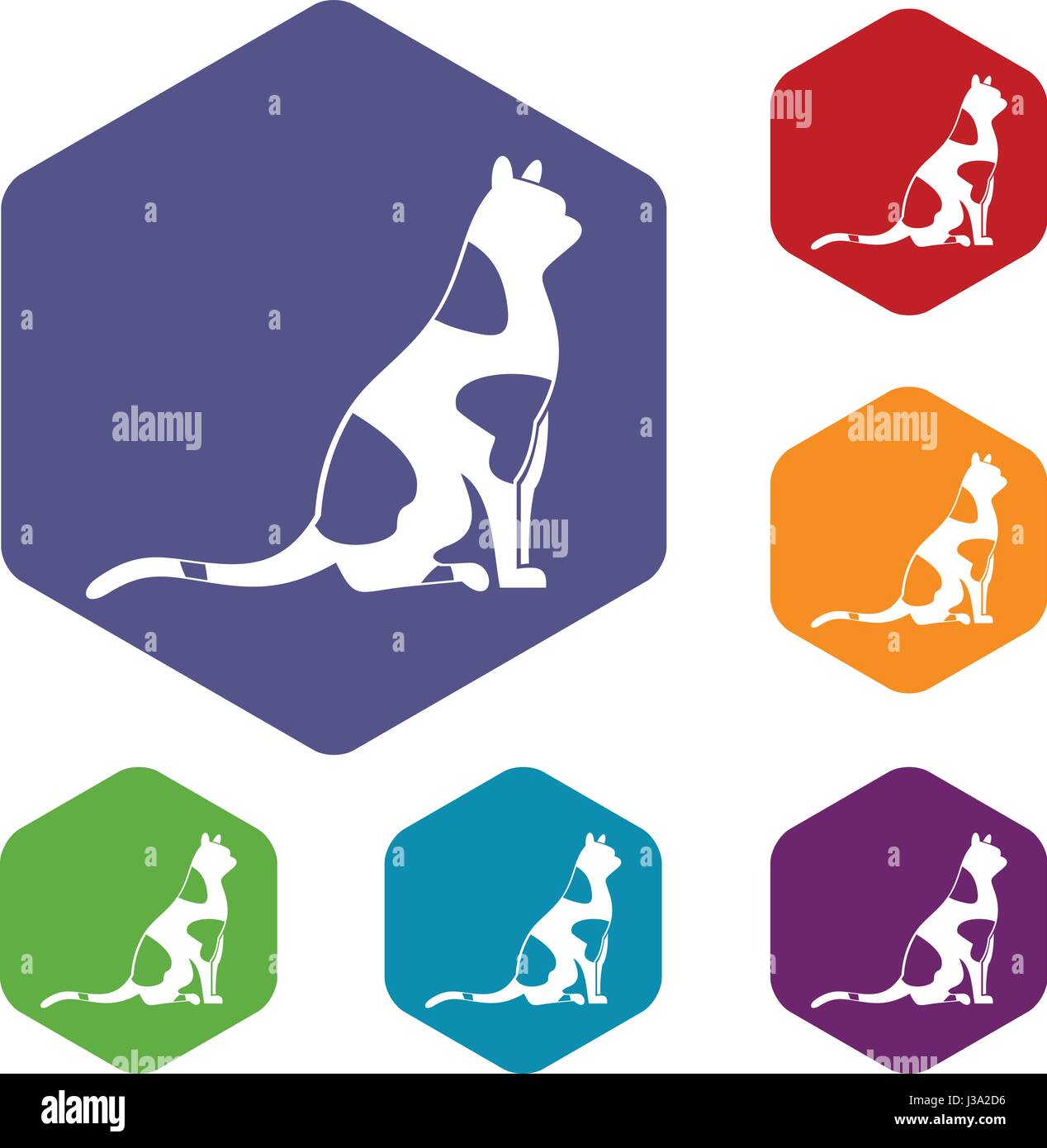 Sitting cat icons set hexagon Stock Vector Image & Art - Alamy