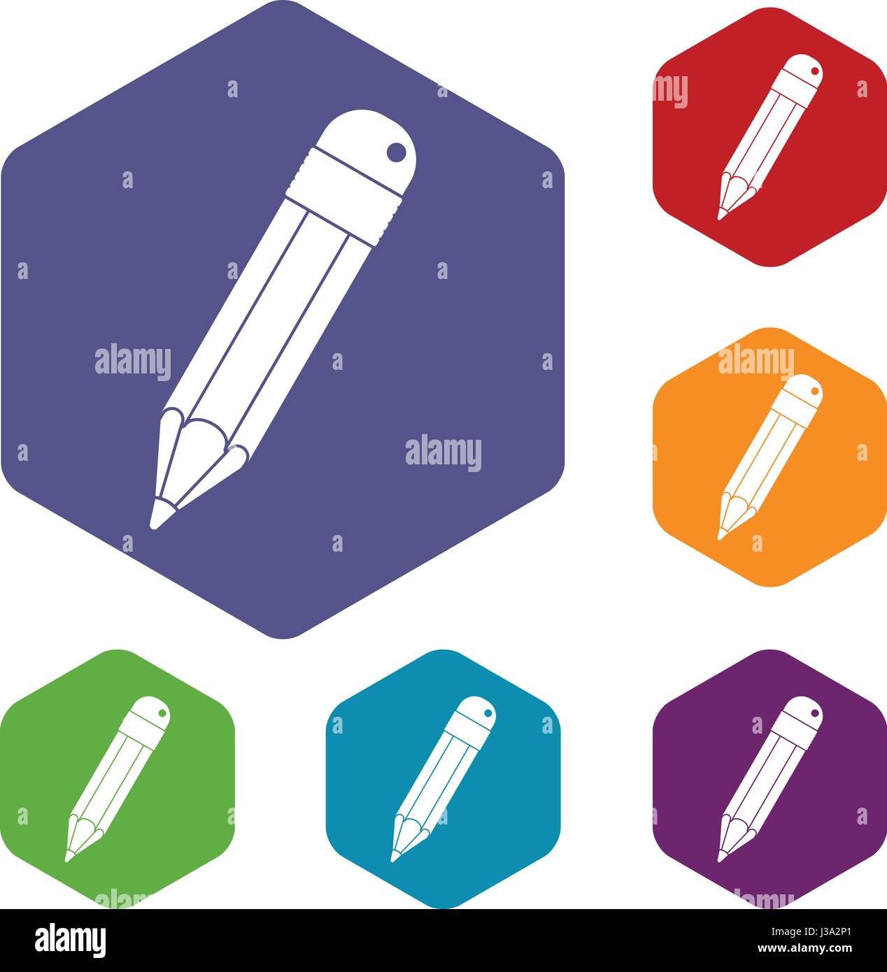 Pencil icons set hexagon Stock Vector Image & Art - Alamy