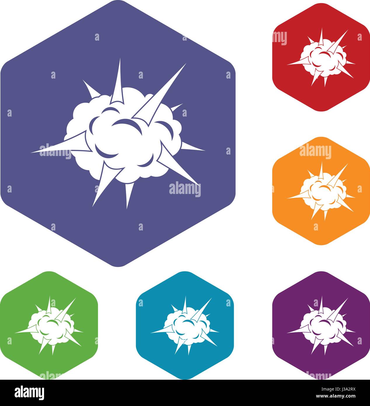 Power explosion icons set hexagon Stock Vector Image & Art - Alamy