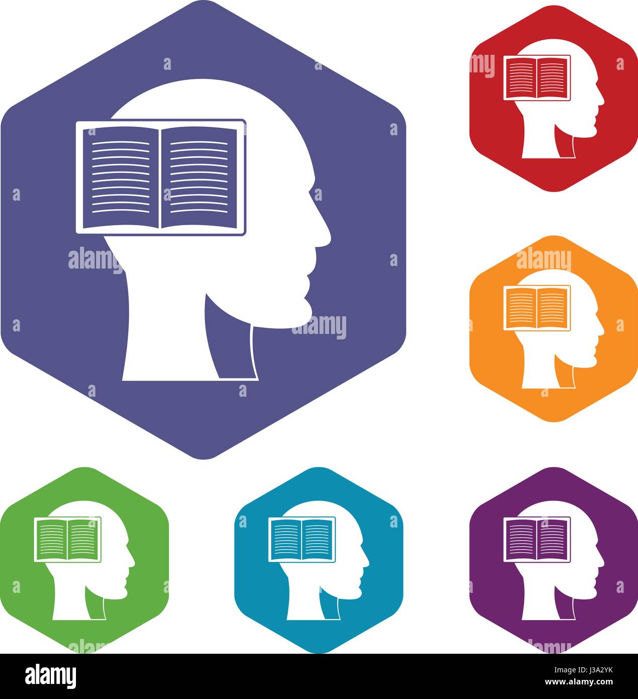 Head with open book icons set hexagon Stock Vector Image & Art - Alamy