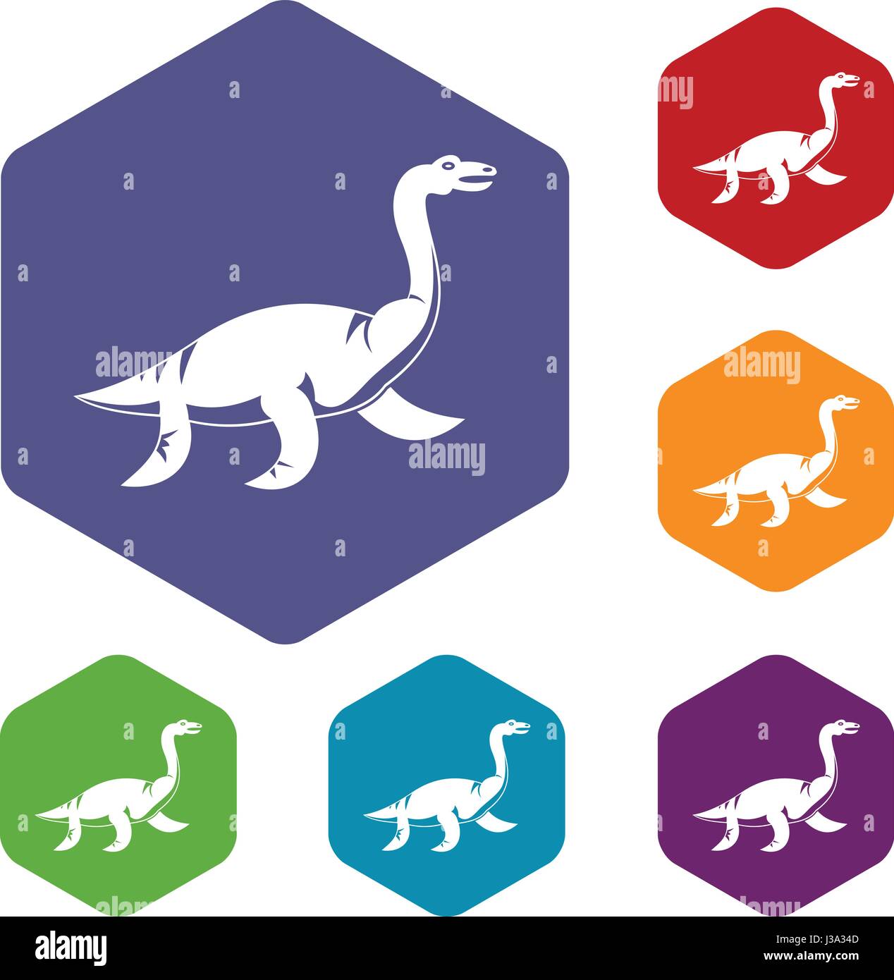 Elasmosaurine dinosaur icons set hexagon Stock Vector Image & Art - Alamy
