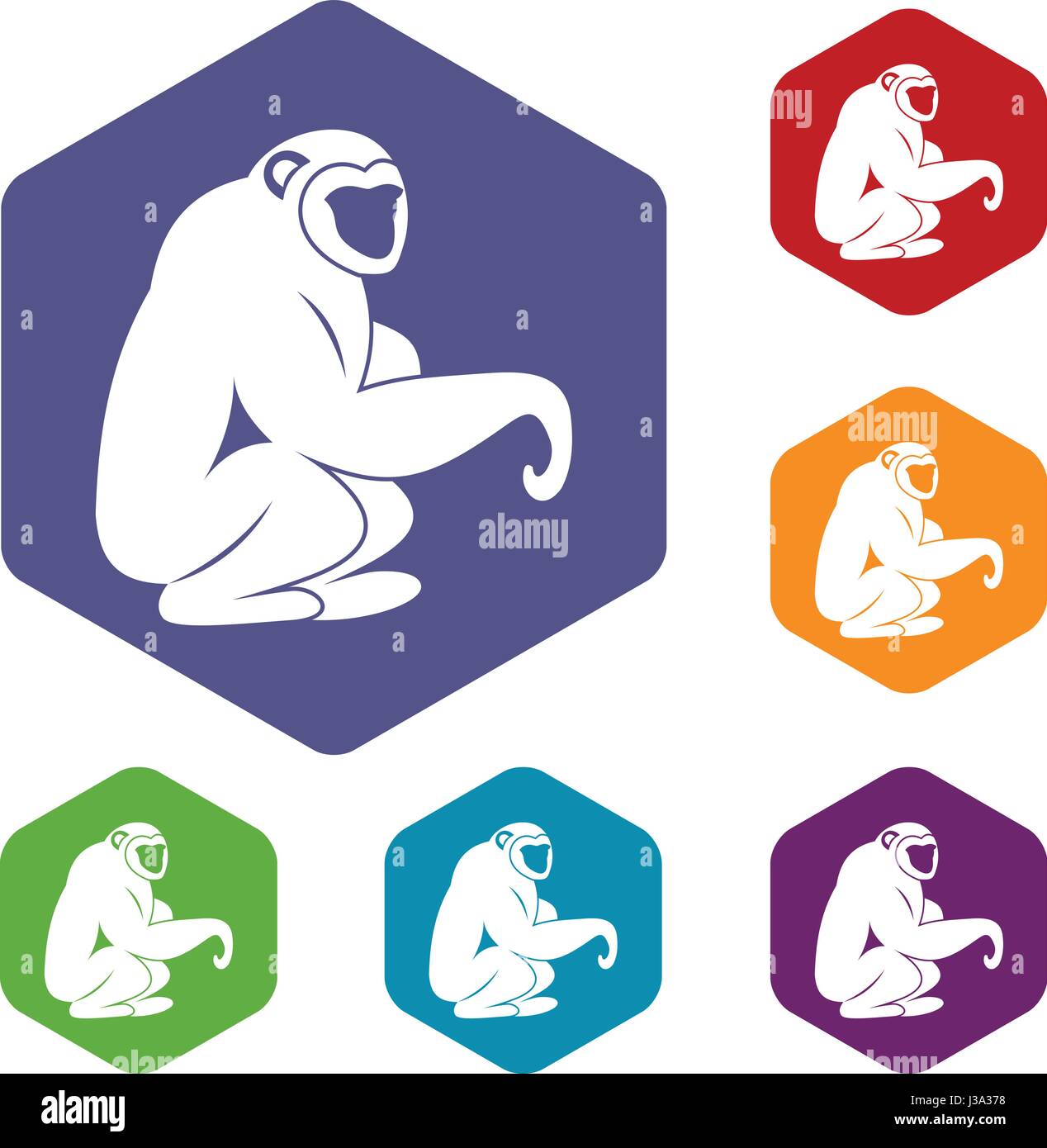 Monkey sitting icons set hexagon Stock Vector Image & Art - Alamy