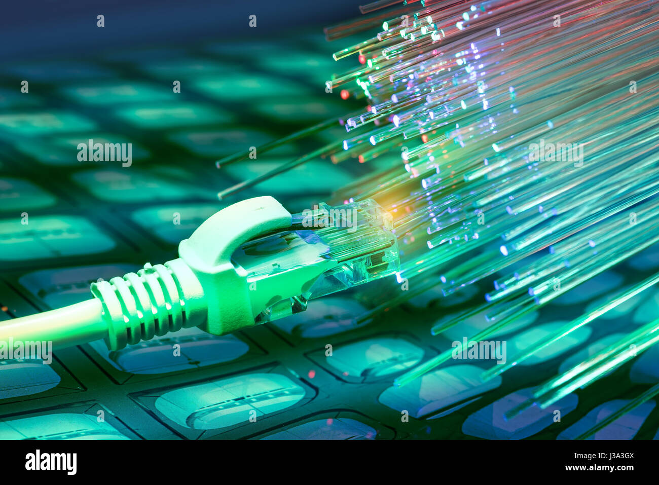network cables closeup with fiber background Stock Photo - Alamy