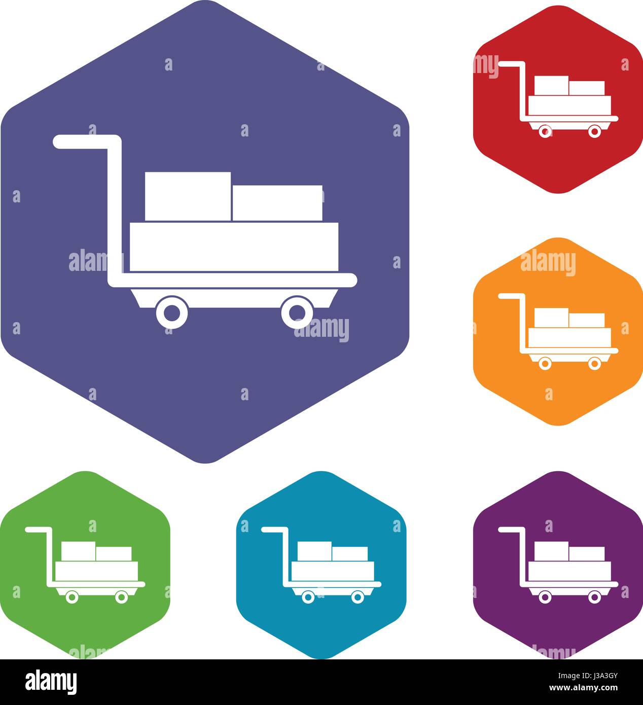 Cart with luggage icons set hexagon Stock Vector Image & Art - Alamy
