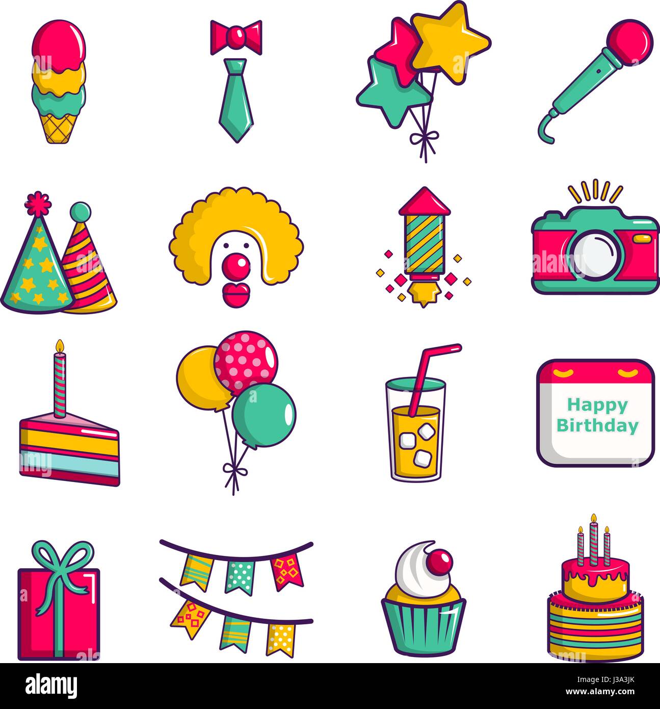 Happy birthday icons set, cartoon style Stock Vector Image & Art - Alamy