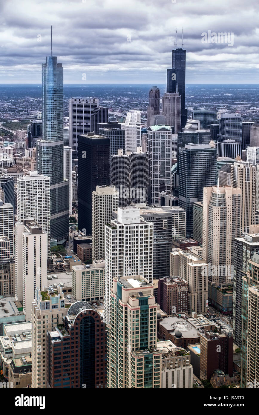 Aerial picture of downtown Chicago buidlings from Hancock Building USA ...