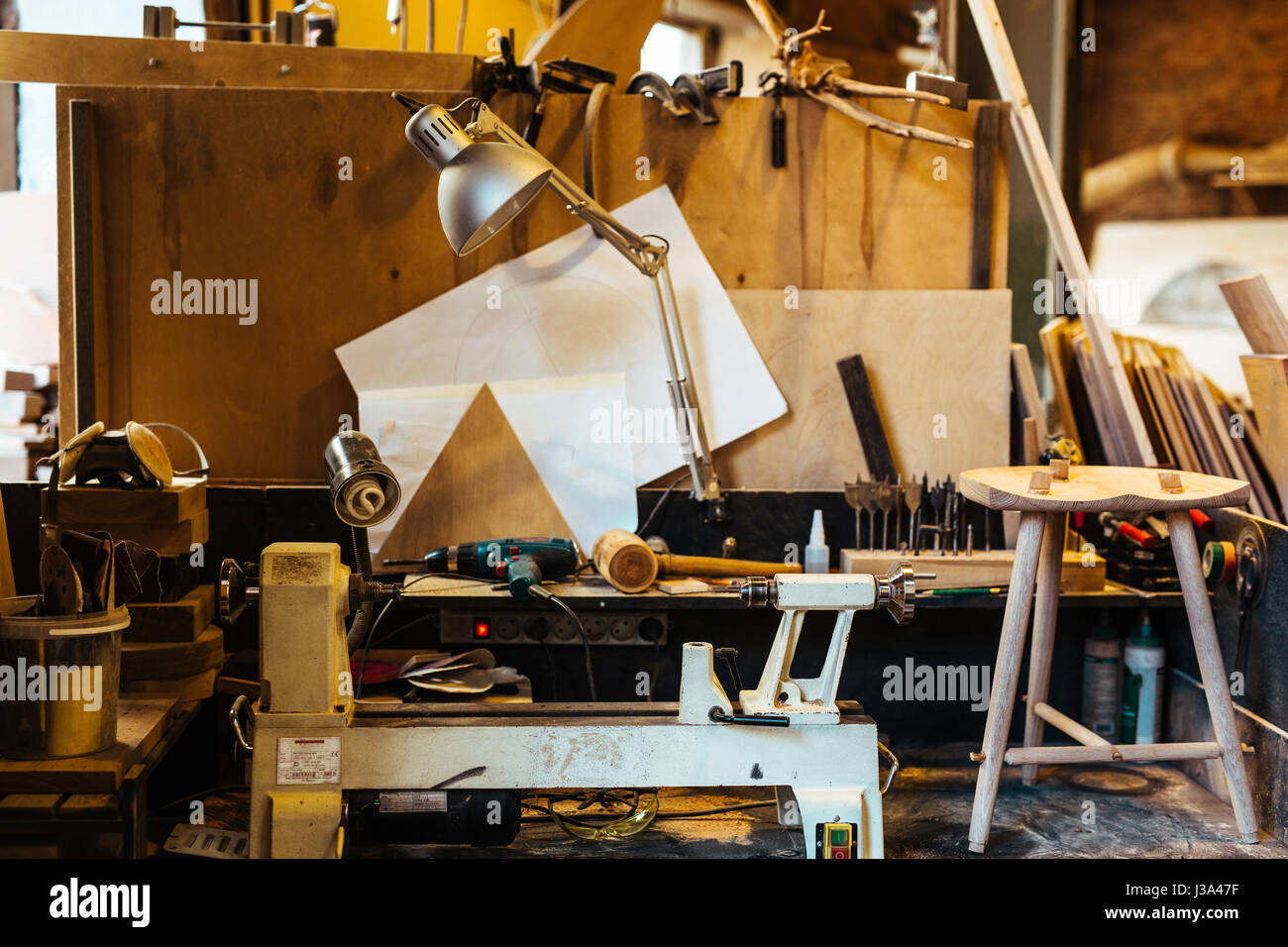 Messy Carpenters Workshop Stock Photo - Alamy