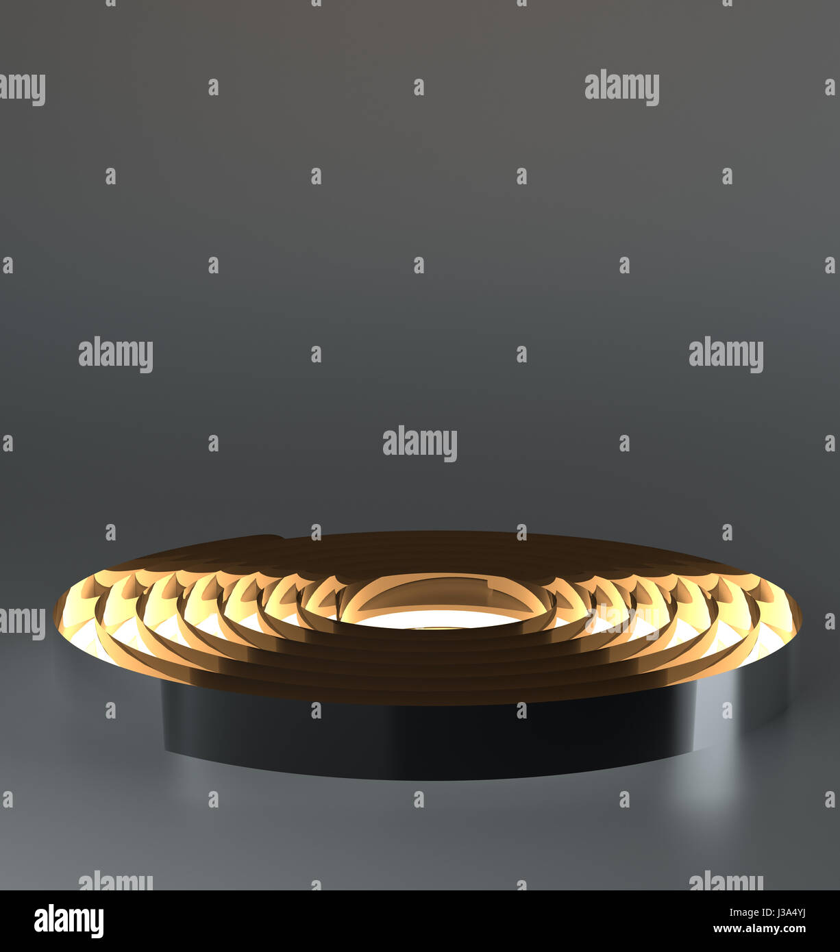 Illuminated round podium on gray background. 3d rendering Stock Photo ...