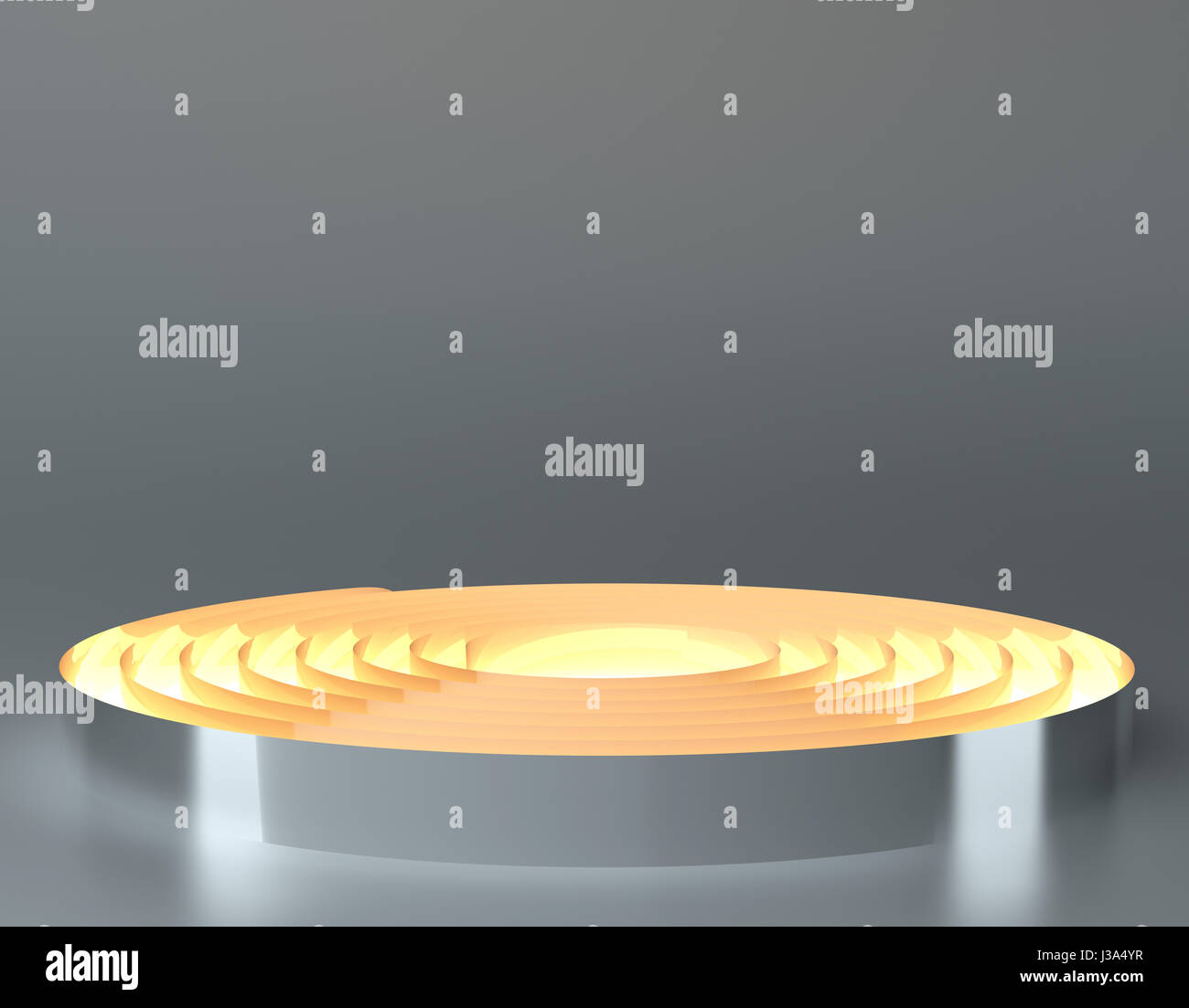 Illuminated round grill podium on gray background. 3d rendering Stock ...