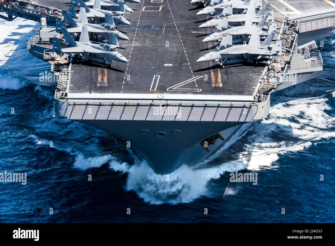 The U.S. Navy Nimitz-class aircraft carrier USS Theodore Roosevelt during training operations in ...