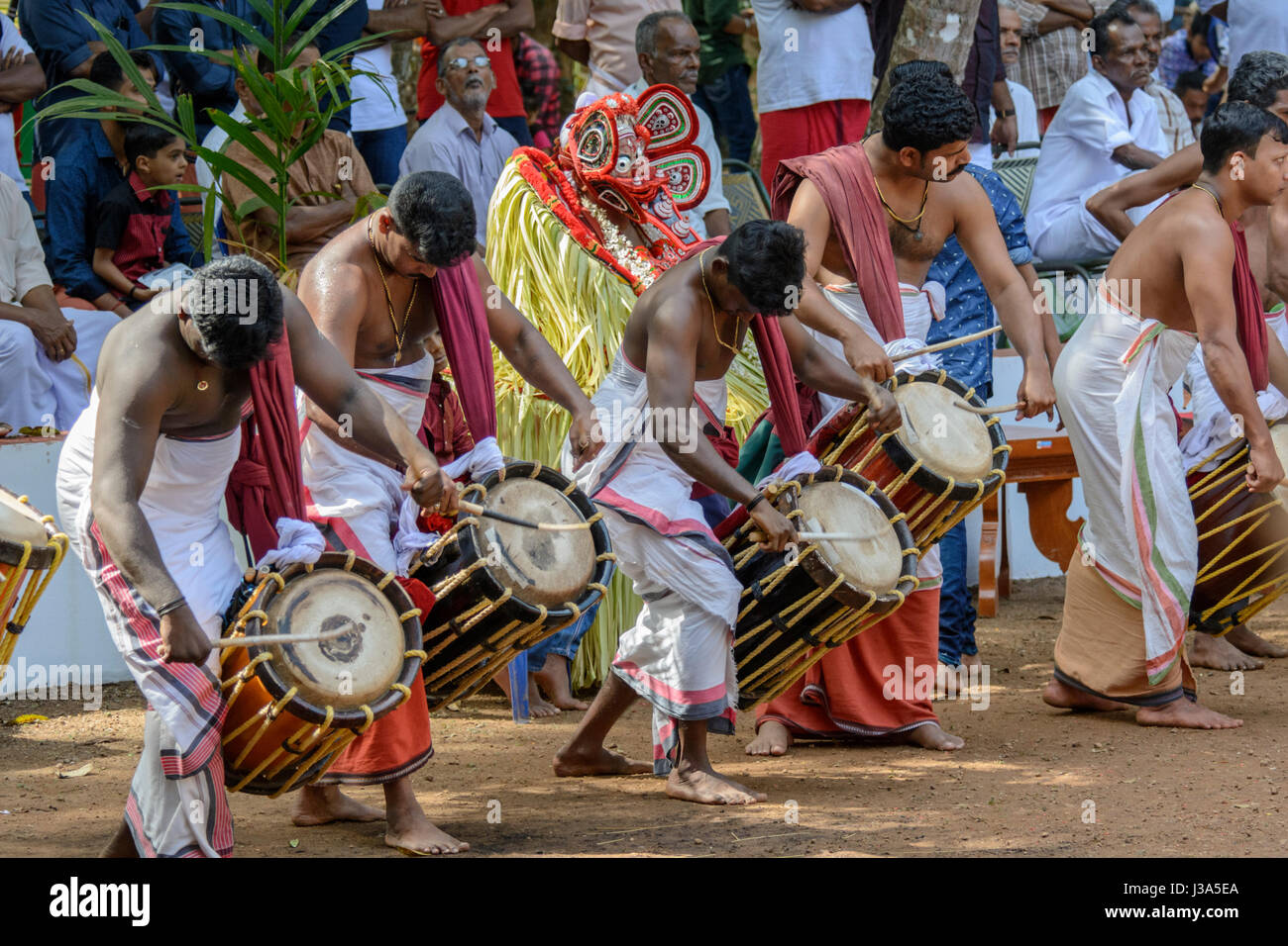 Drummers at a traditional Theyyam festival - a colourful ritual dance ...