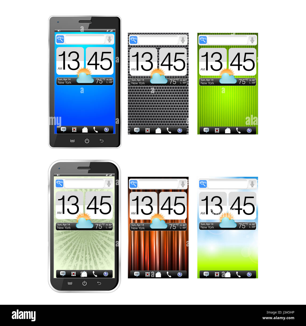 Two realistic smartphones with a collection of screens Stock Photo - Alamy