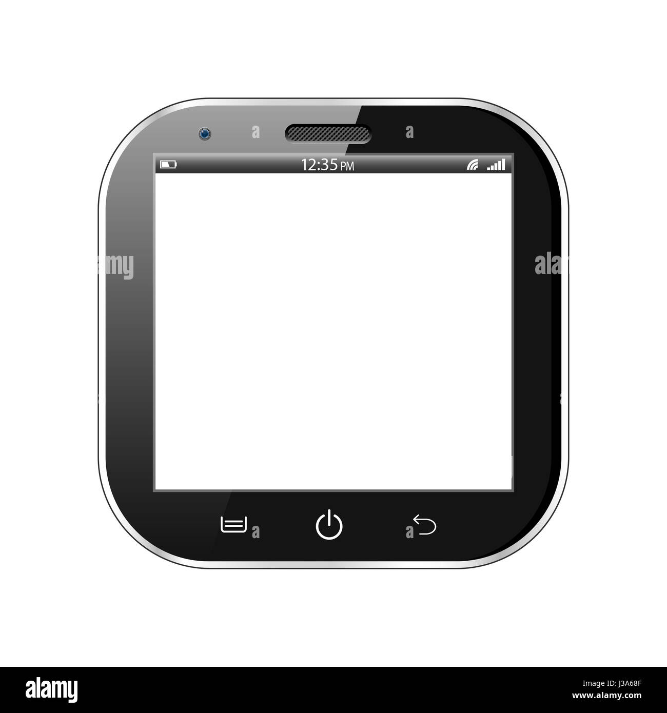 A black realistic square smartphone isolated on a white background ...