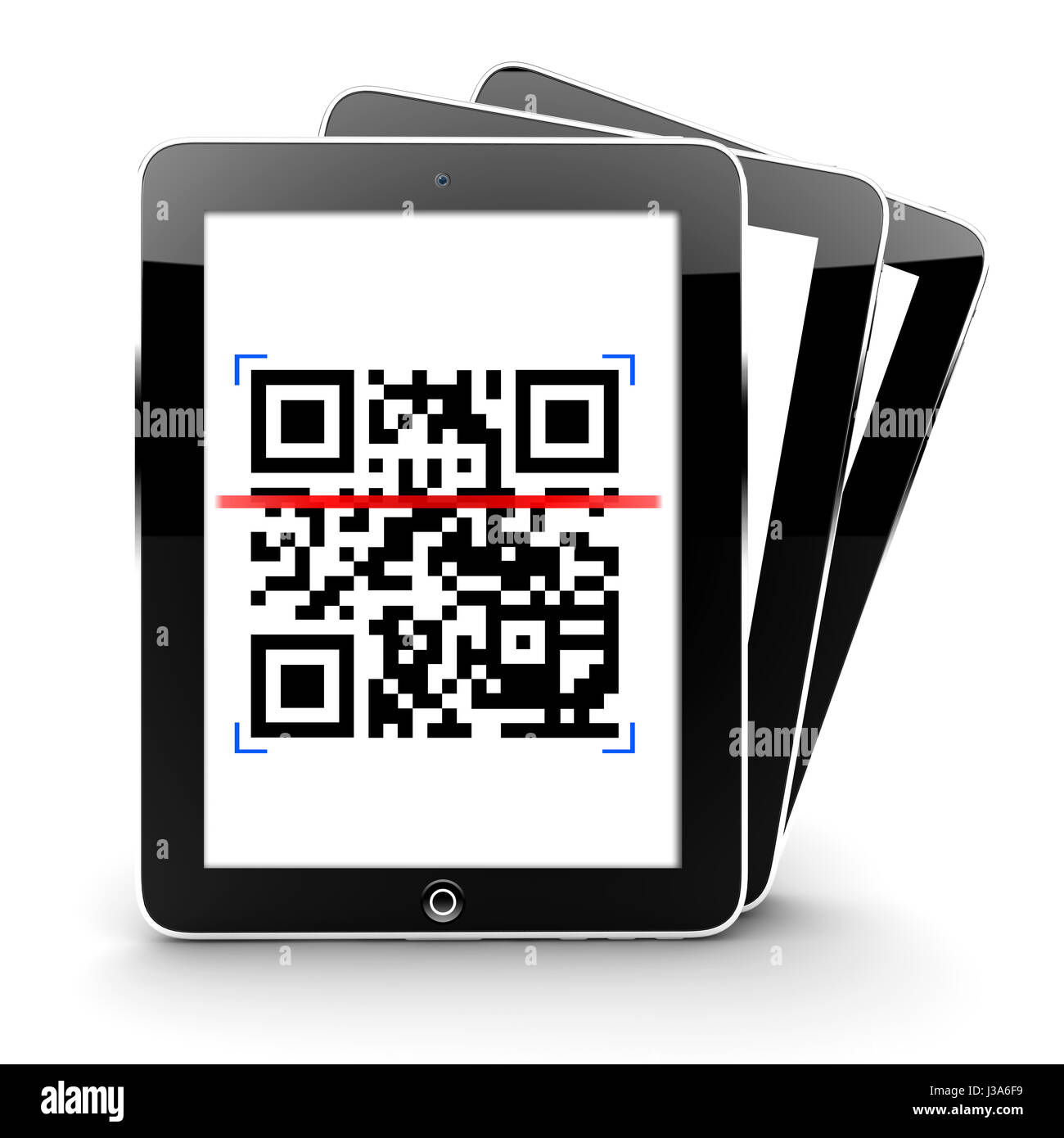 Illustration of a tablet scanning a QR code with other two tablets ...