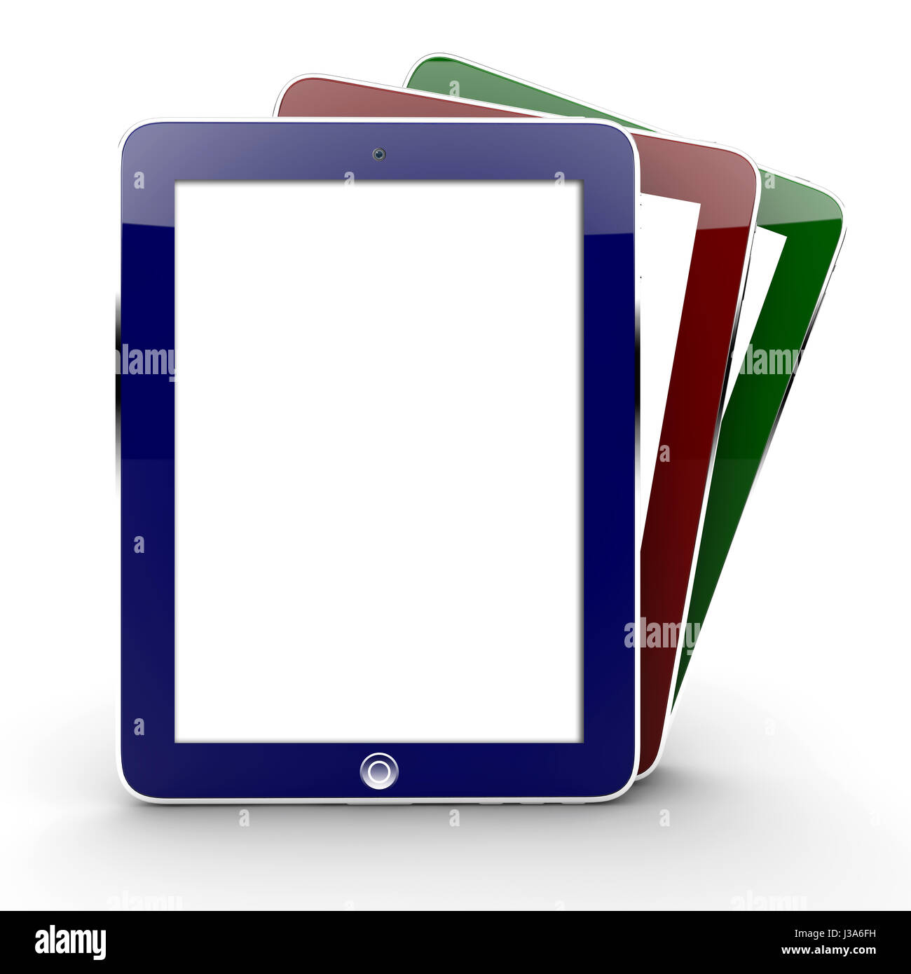 Three colorful tablets isolated on a white background Stock Photo - Alamy