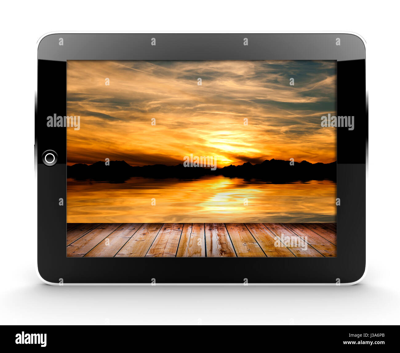 A tablet isolated on a white background with sunset Stock Photo - Alamy