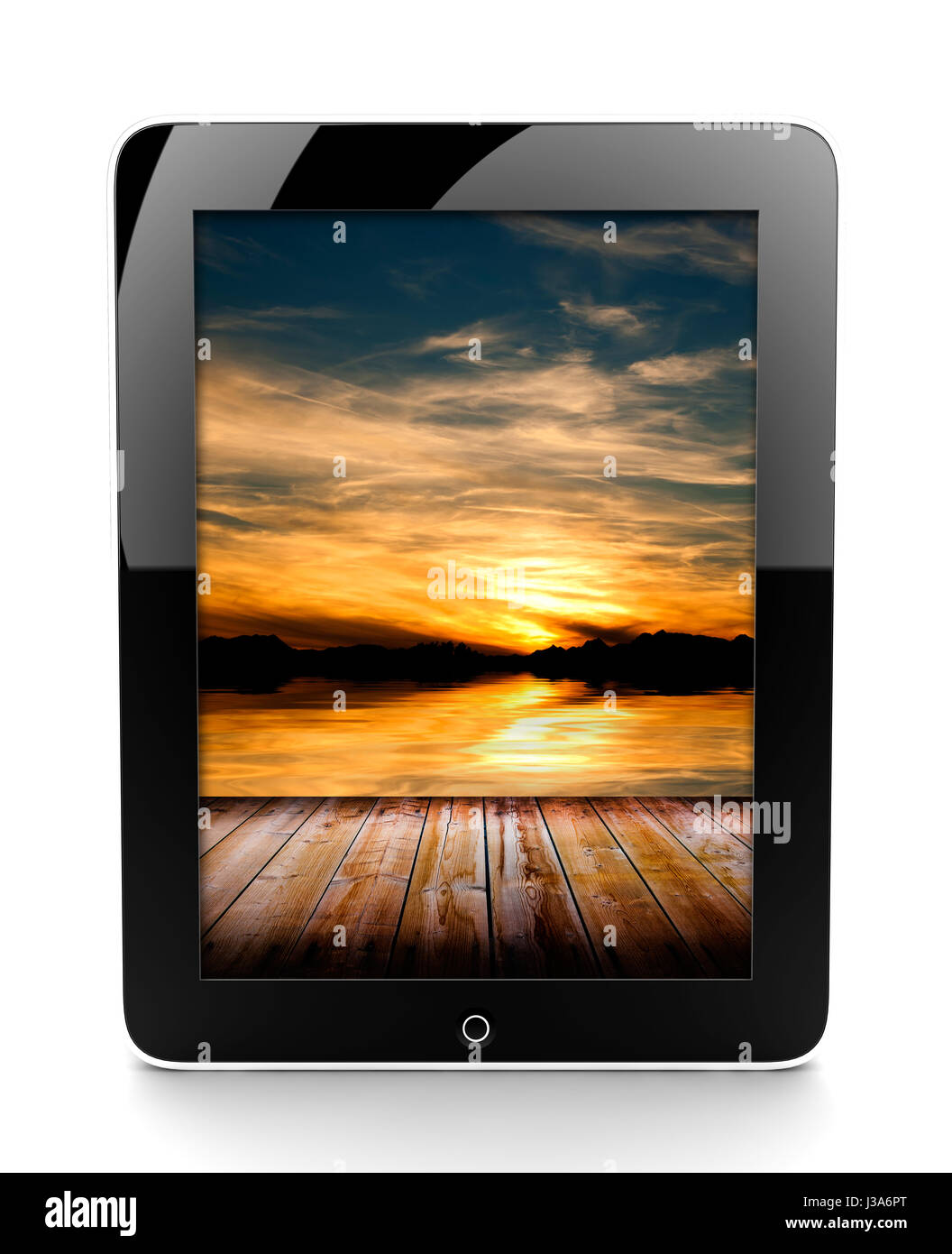 A tablet isolated on a white background with sunset Stock Photo - Alamy
