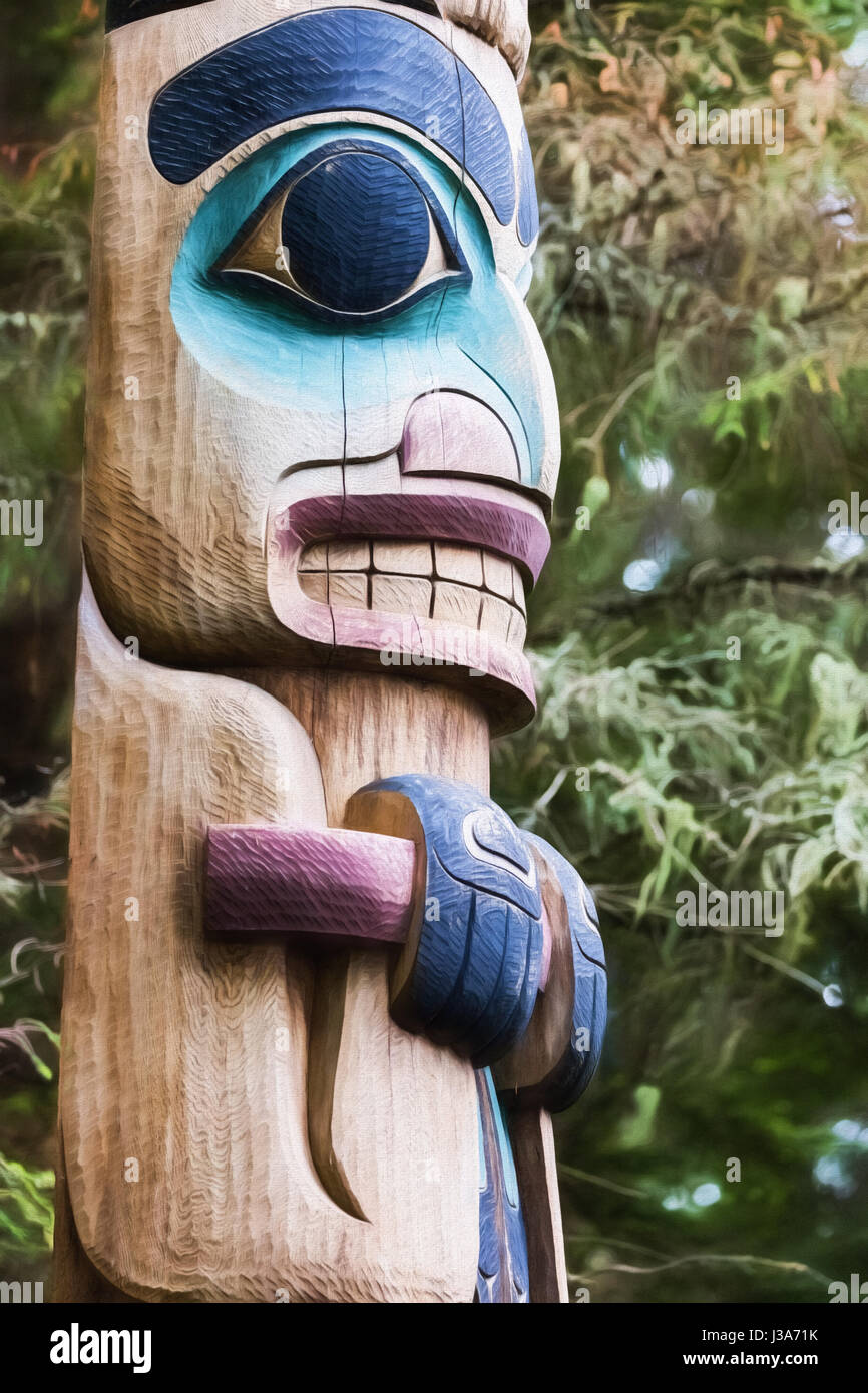 Tlingit carved totem in Sitka, Alaska Stock Photo - Alamy