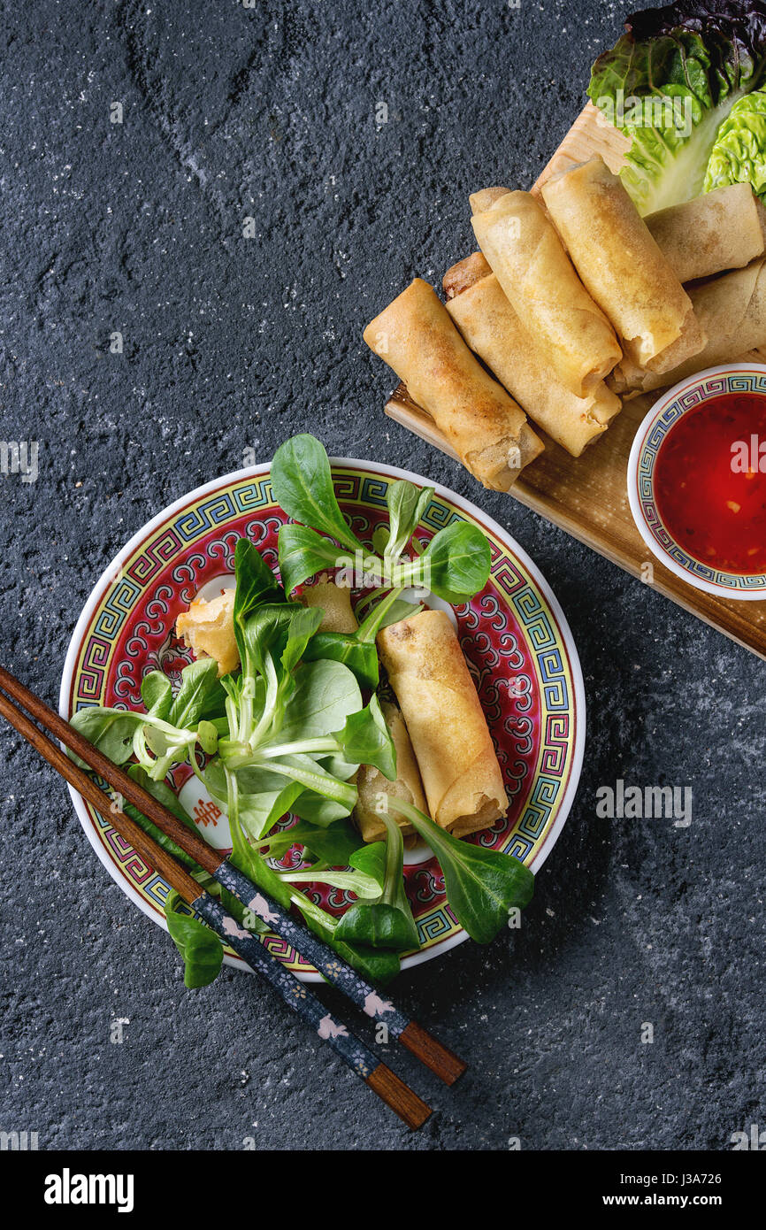 Fried spring rolls with sauce Stock Photo - Alamy