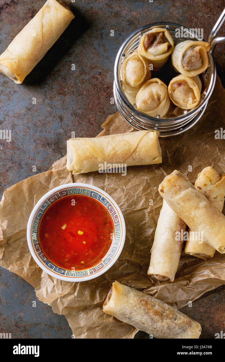 Fried spring rolls with sauce Stock Photo - Alamy