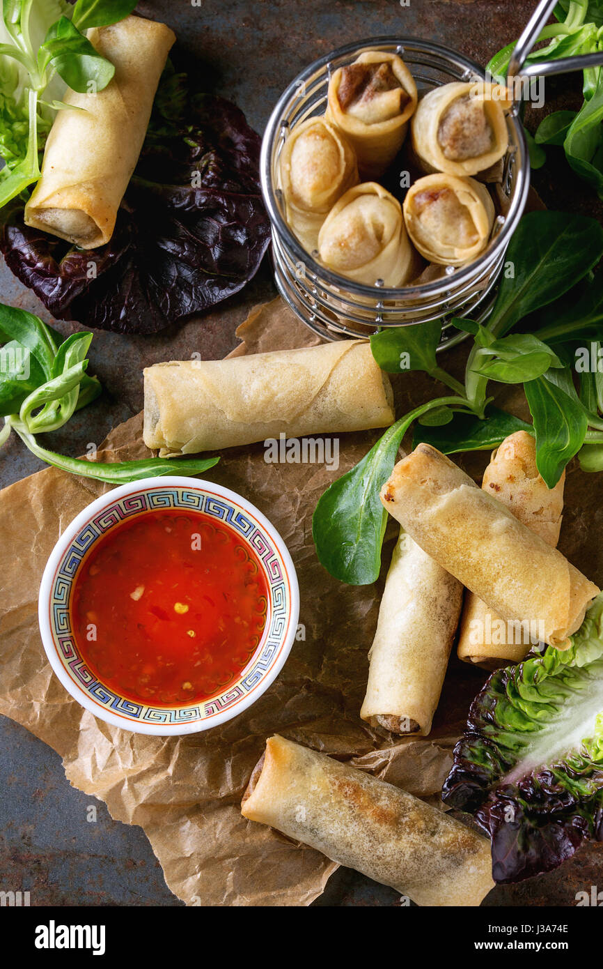 Fried spring rolls with sauce Stock Photo - Alamy