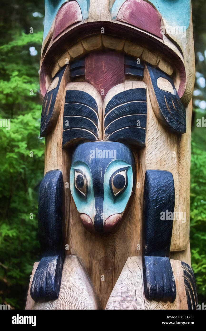 Tlingit carved totem in Sitka, Alaska Stock Photo - Alamy