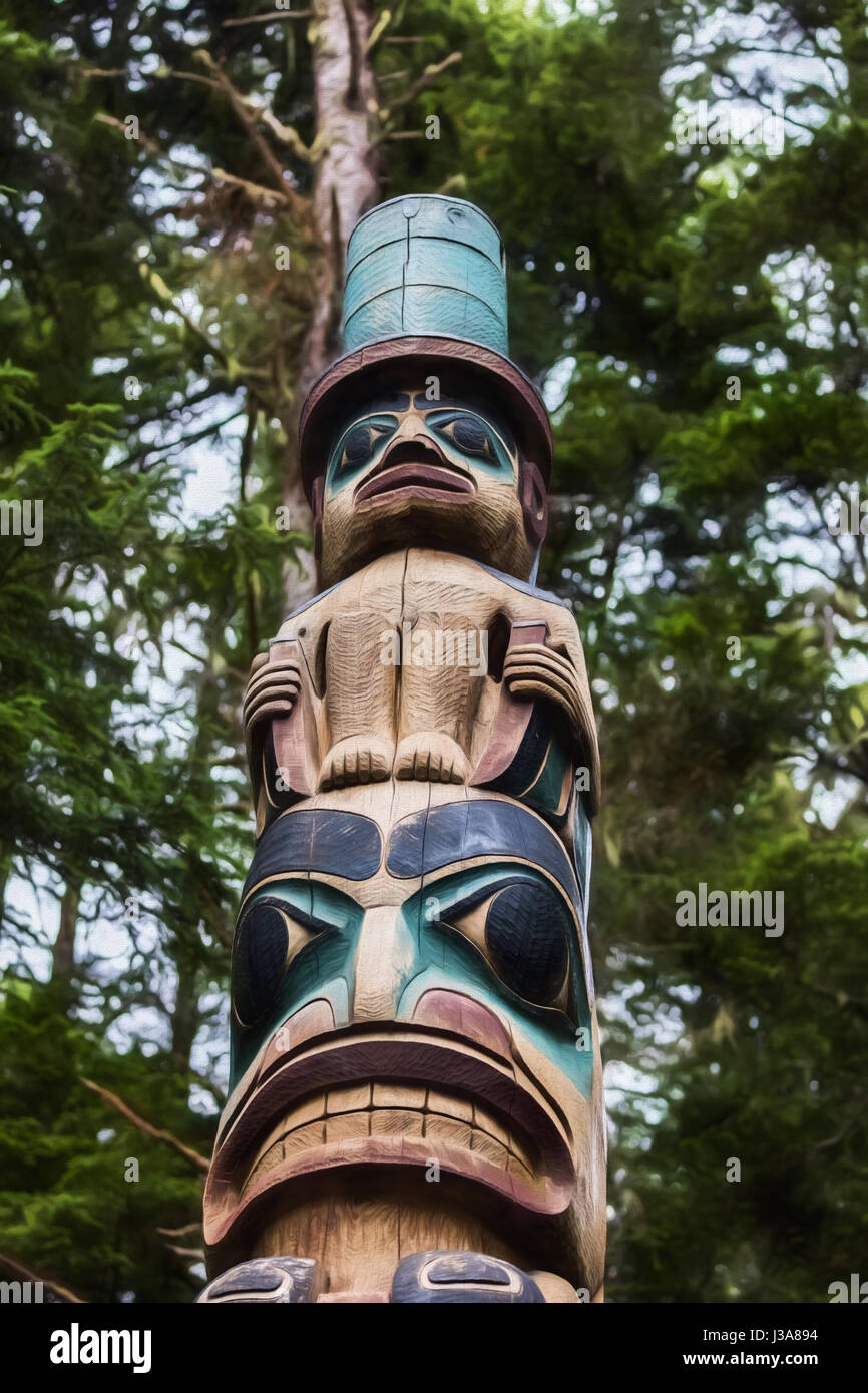 Tlingit carved totem in Sitka, Alaska Stock Photo - Alamy