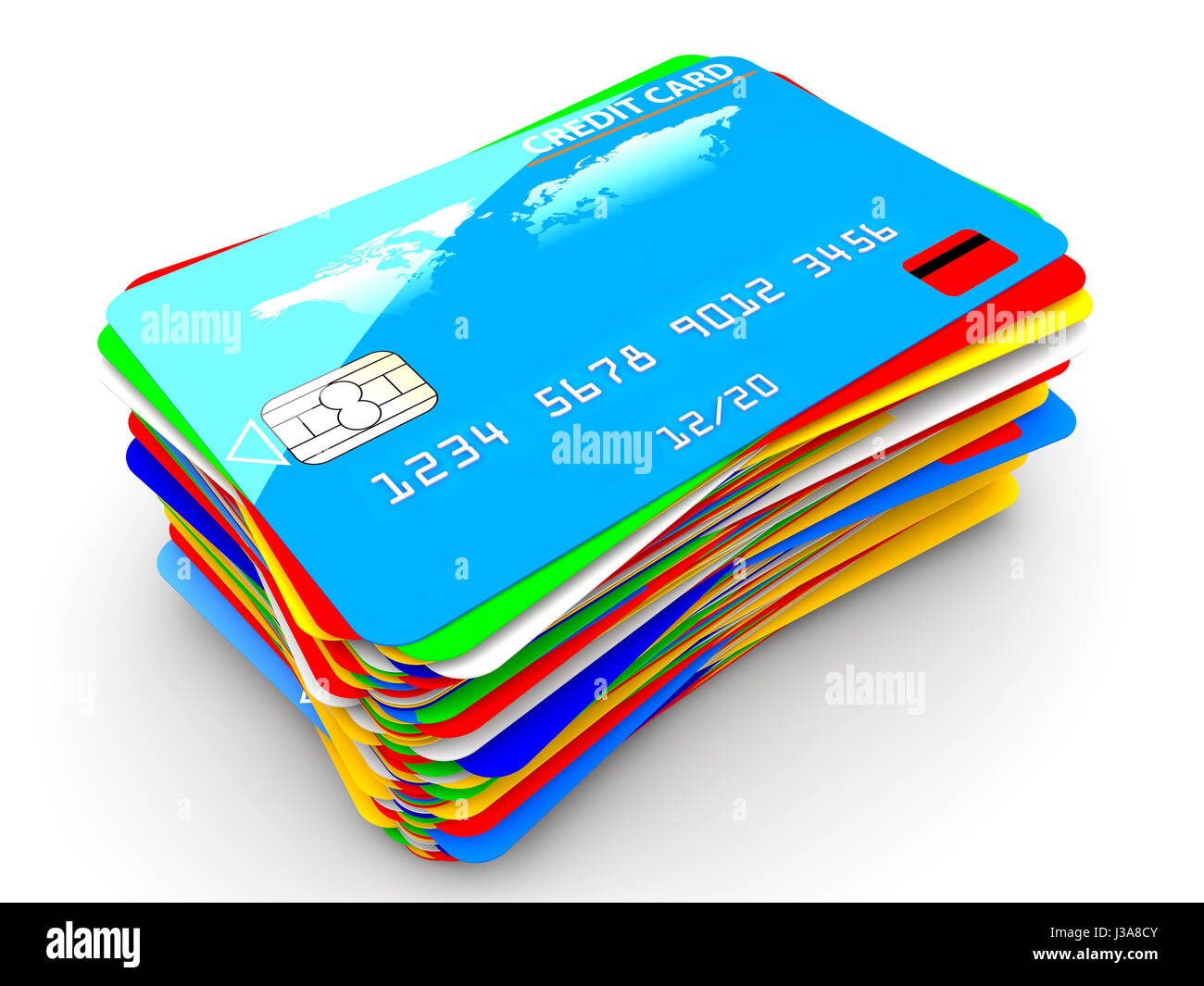 A pile of many colorful credit cards isolated on a white background ...