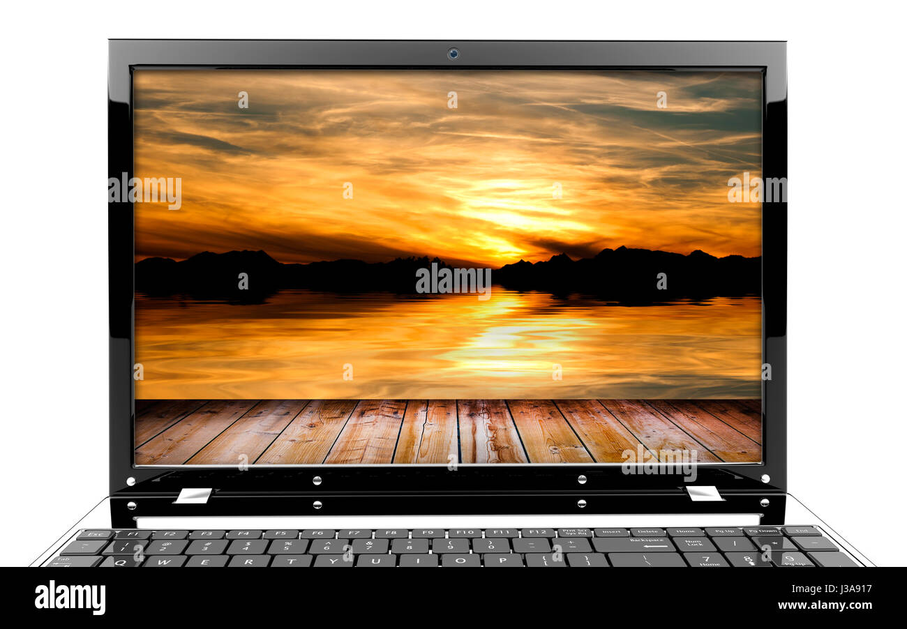 Focus on screen of a laptop with sunset Stock Photo - Alamy