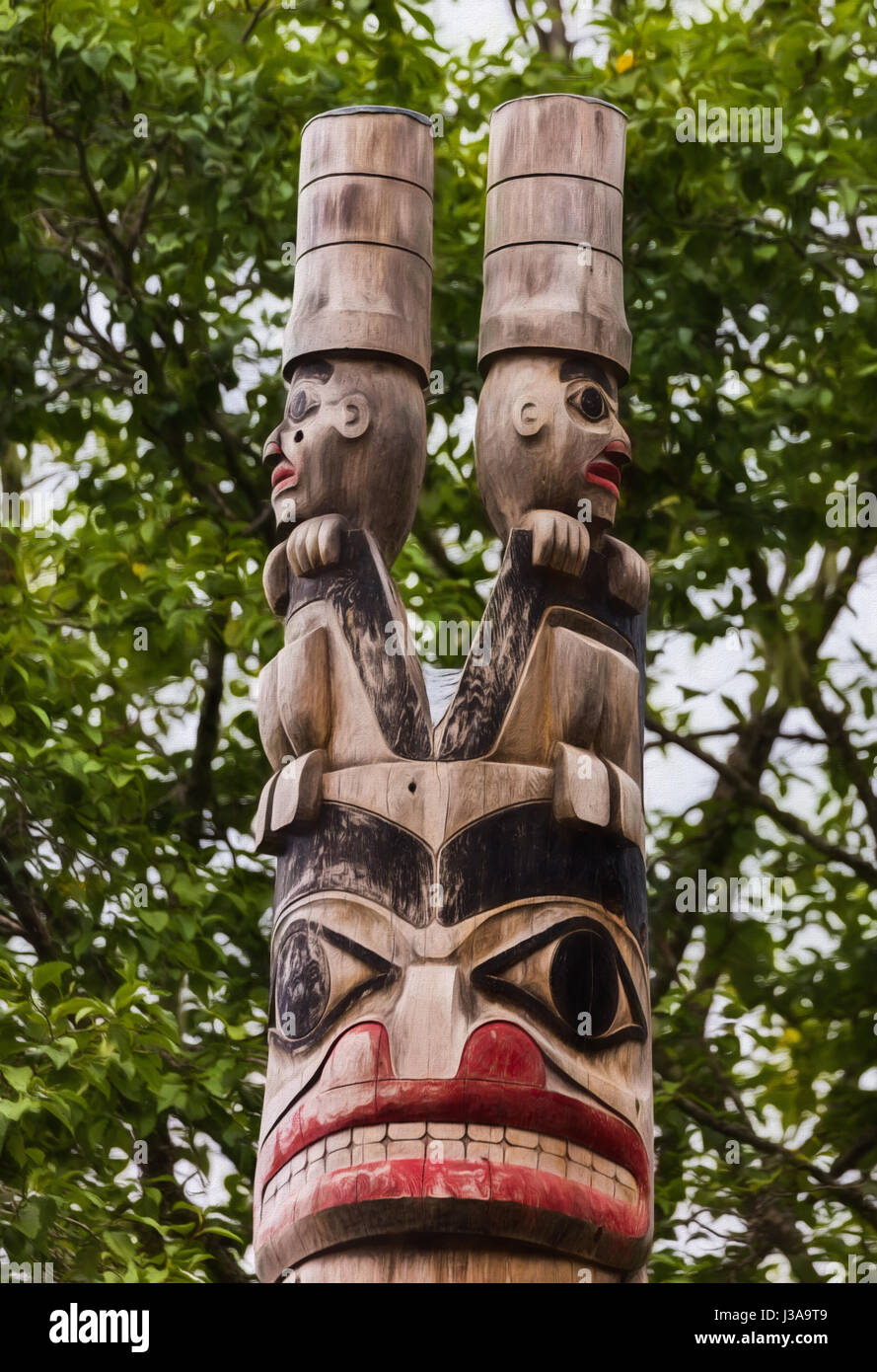 Tlingit carved totem in Sitka, Alaska Stock Photo - Alamy
