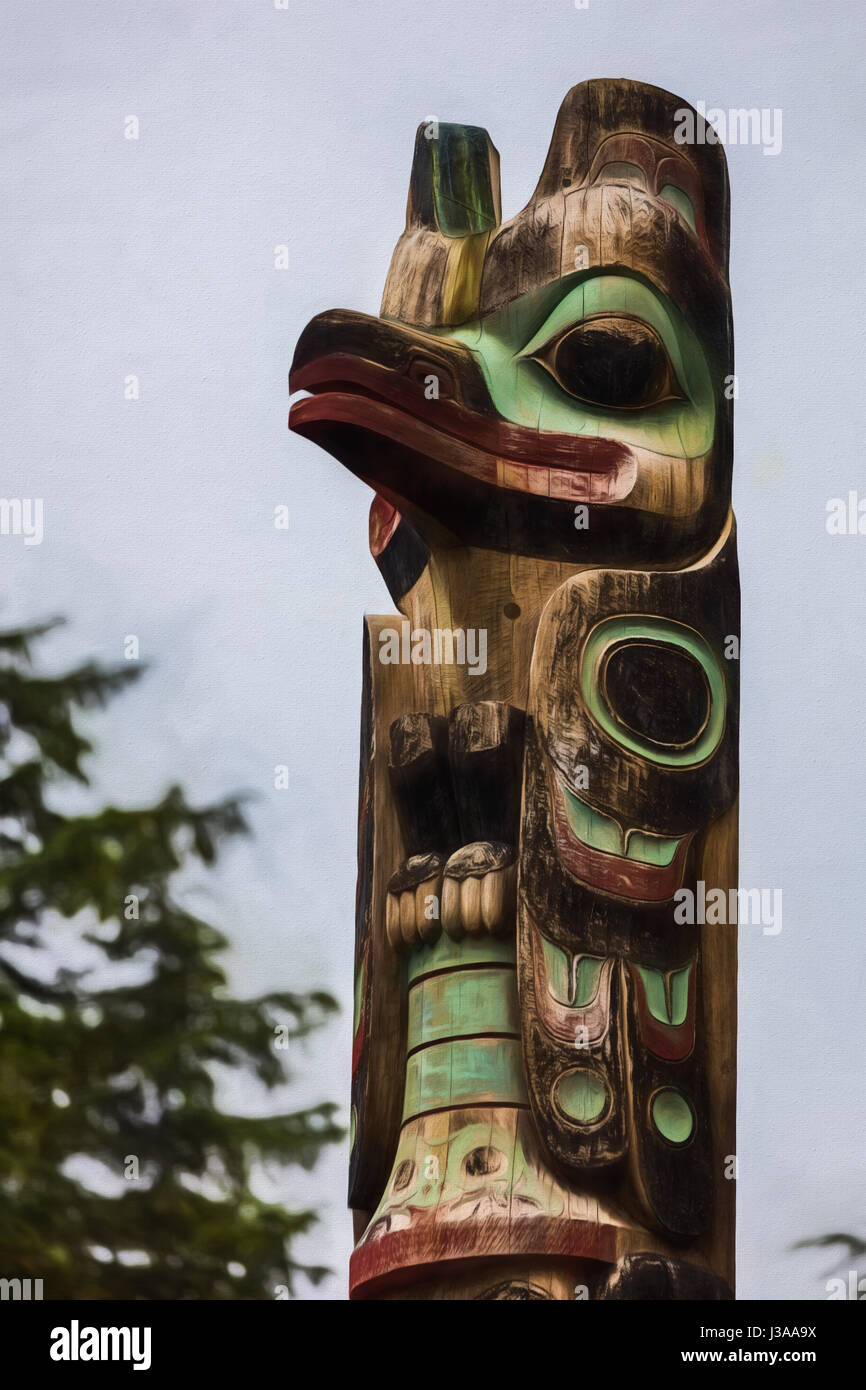Tlingit carved totem in Sitka, Alaska Stock Photo - Alamy