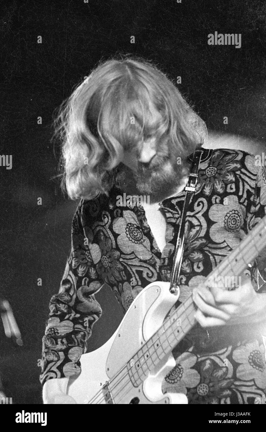 Performance of a band at a rock festival in Munich, 1970 Stock Photo ...