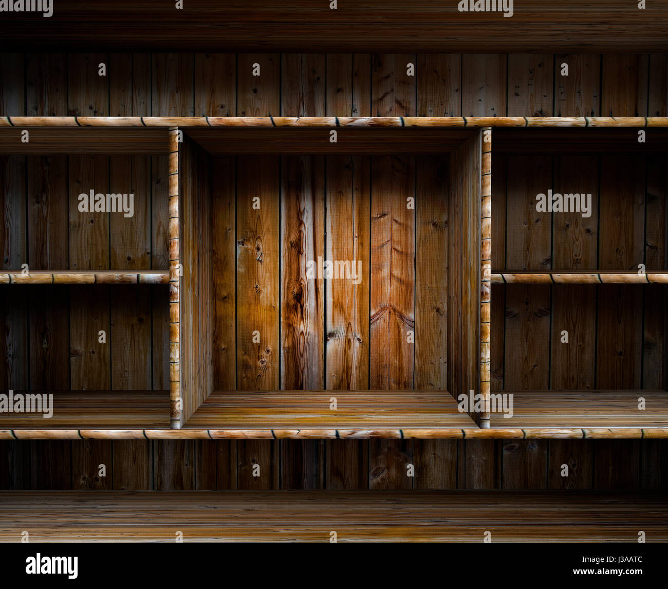 3D empty wood shelf: grunge interior for your objects Stock Photo - Alamy