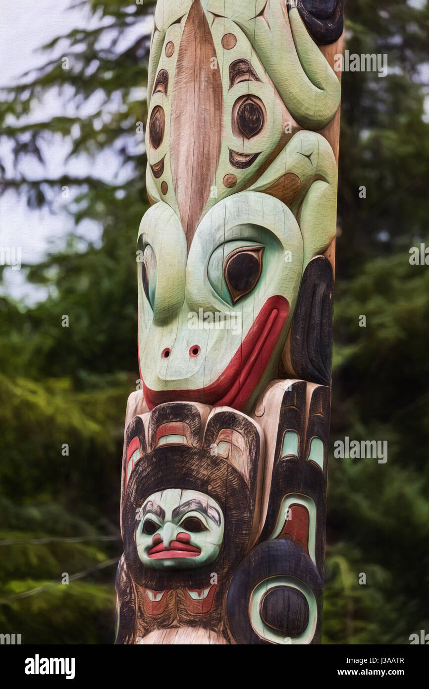 Tlingit carved totem in Sitka, Alaska Stock Photo - Alamy