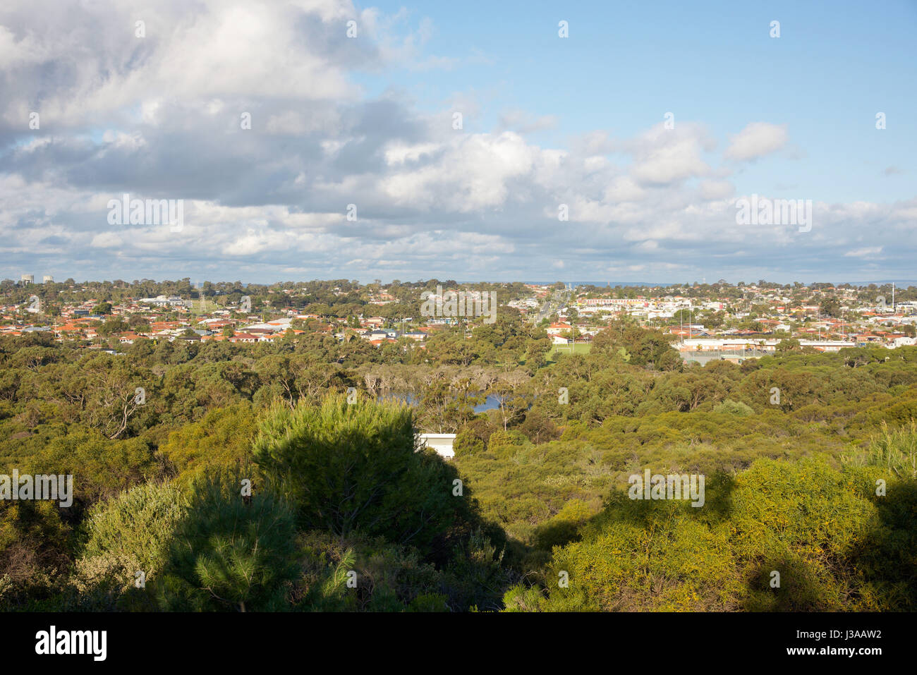 Elevated view from Manning Park nature reserve overlooking the suburban ...