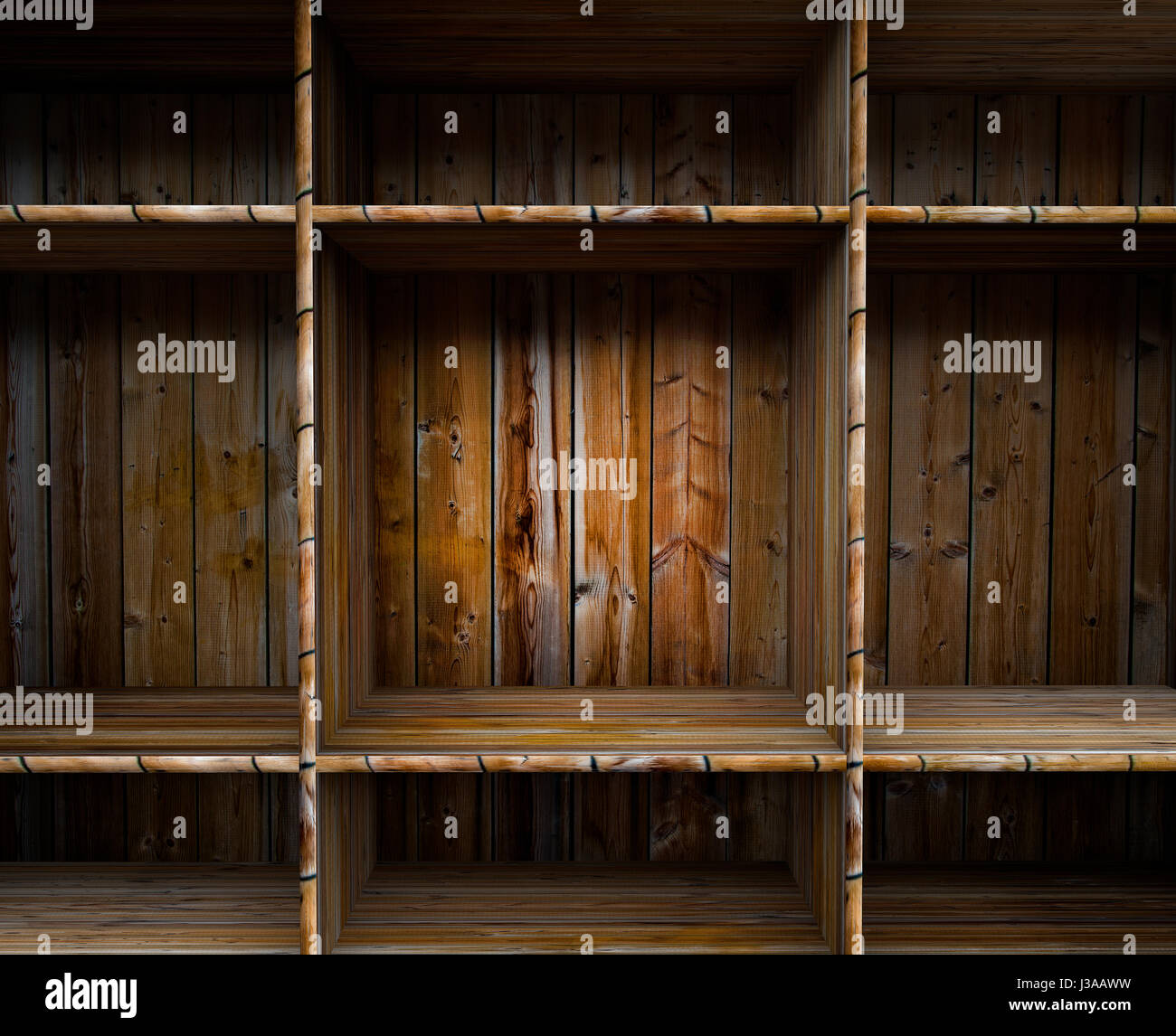 3D empty wood shelf: grunge interior for your objects Stock Photo - Alamy