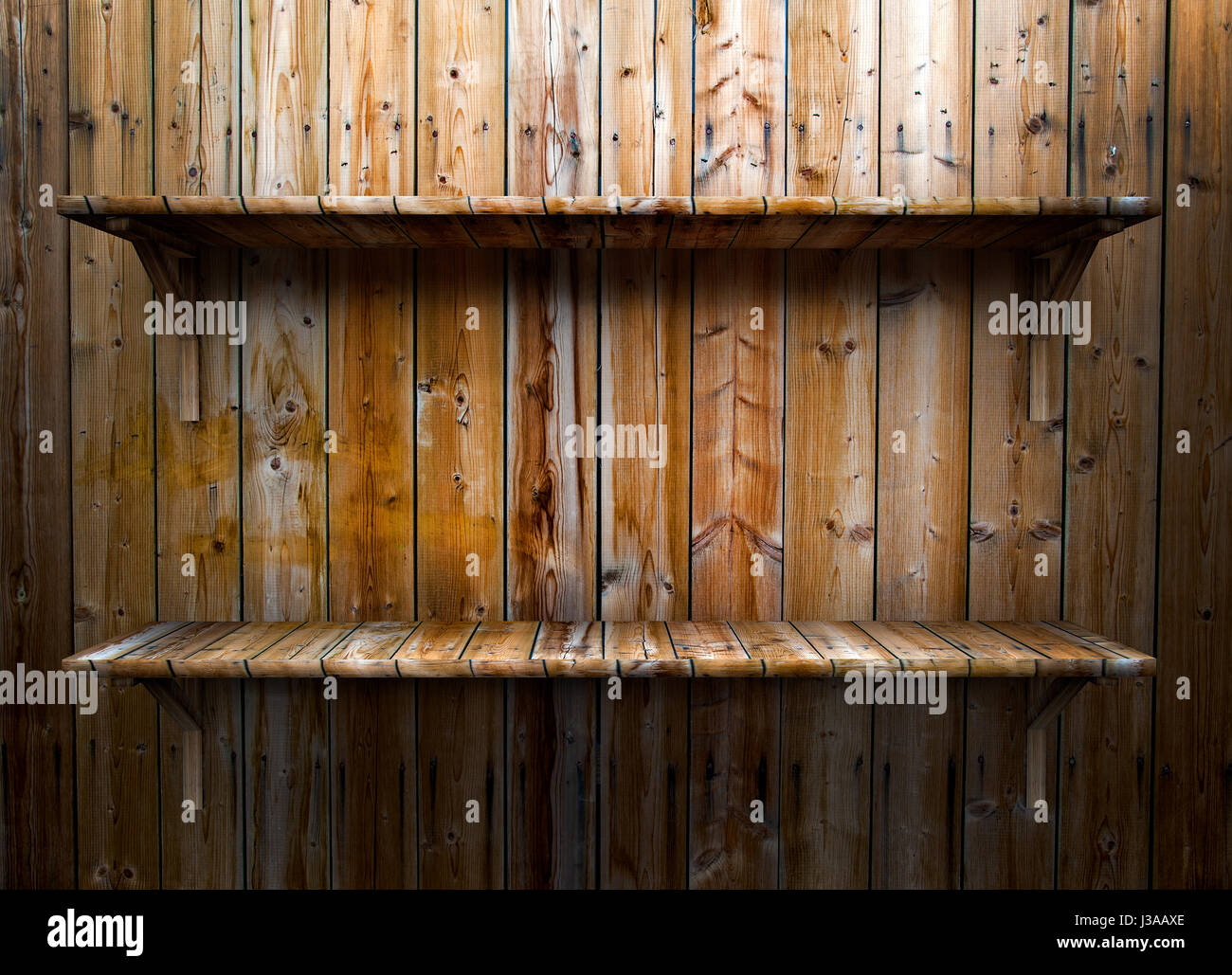3D empty wood shelf: grunge interior for your objects Stock Photo - Alamy