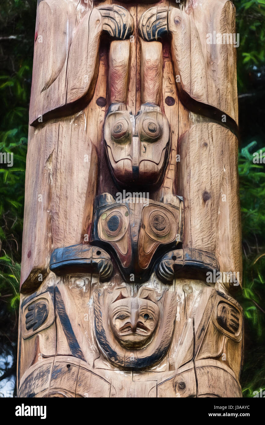Tlingit carved totem in Sitka, Alaska Stock Photo - Alamy