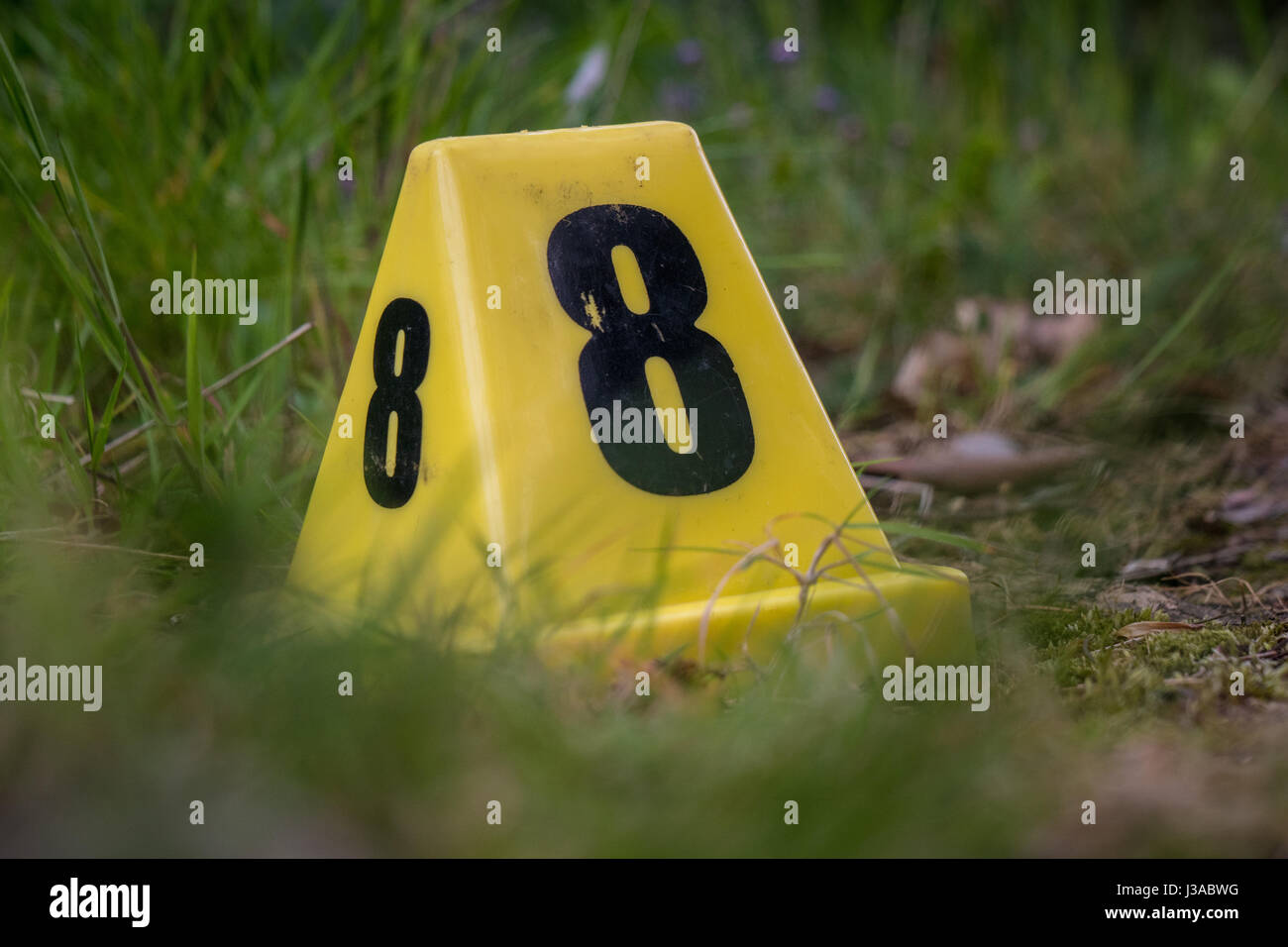 Yellow crime scene evidence markers hi-res stock photography and images ...