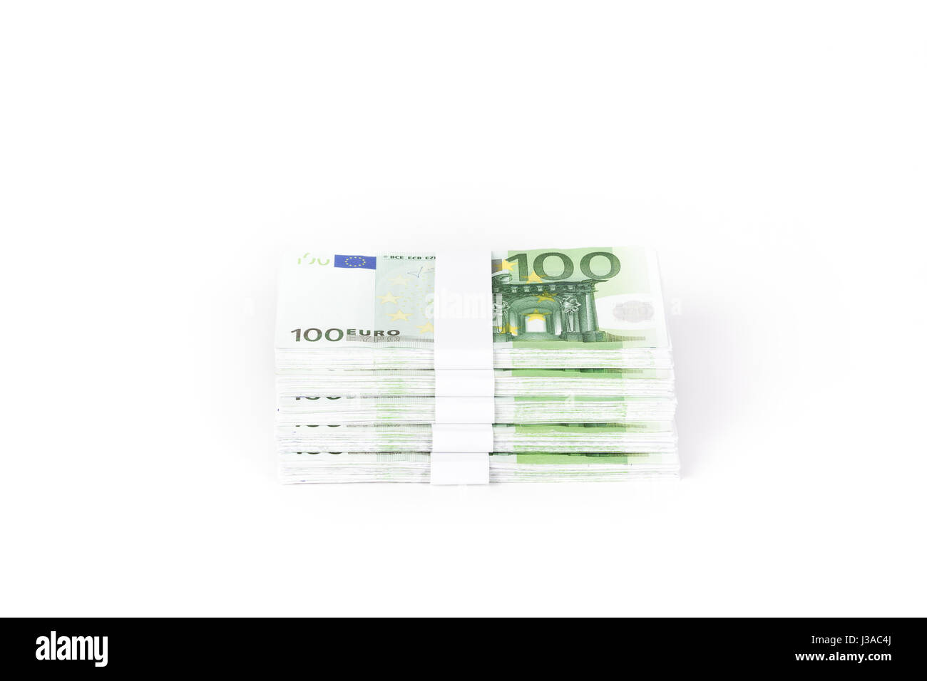 Stacks of 100 Euro Banknotes isolated on white background Stock Photo ...