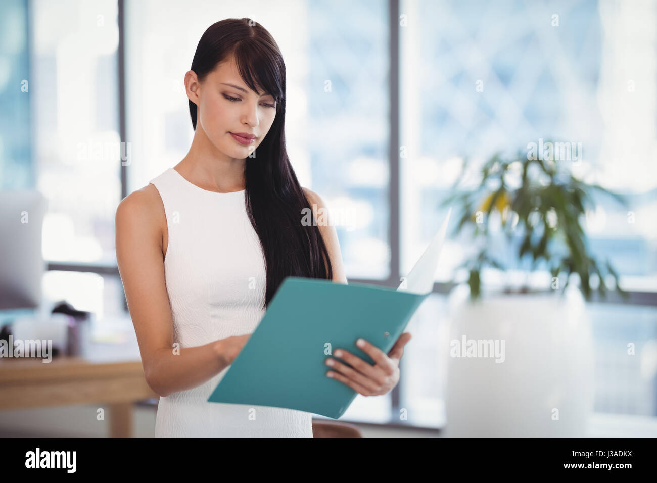 Attentive executive reading file in office Stock Photo - Alamy