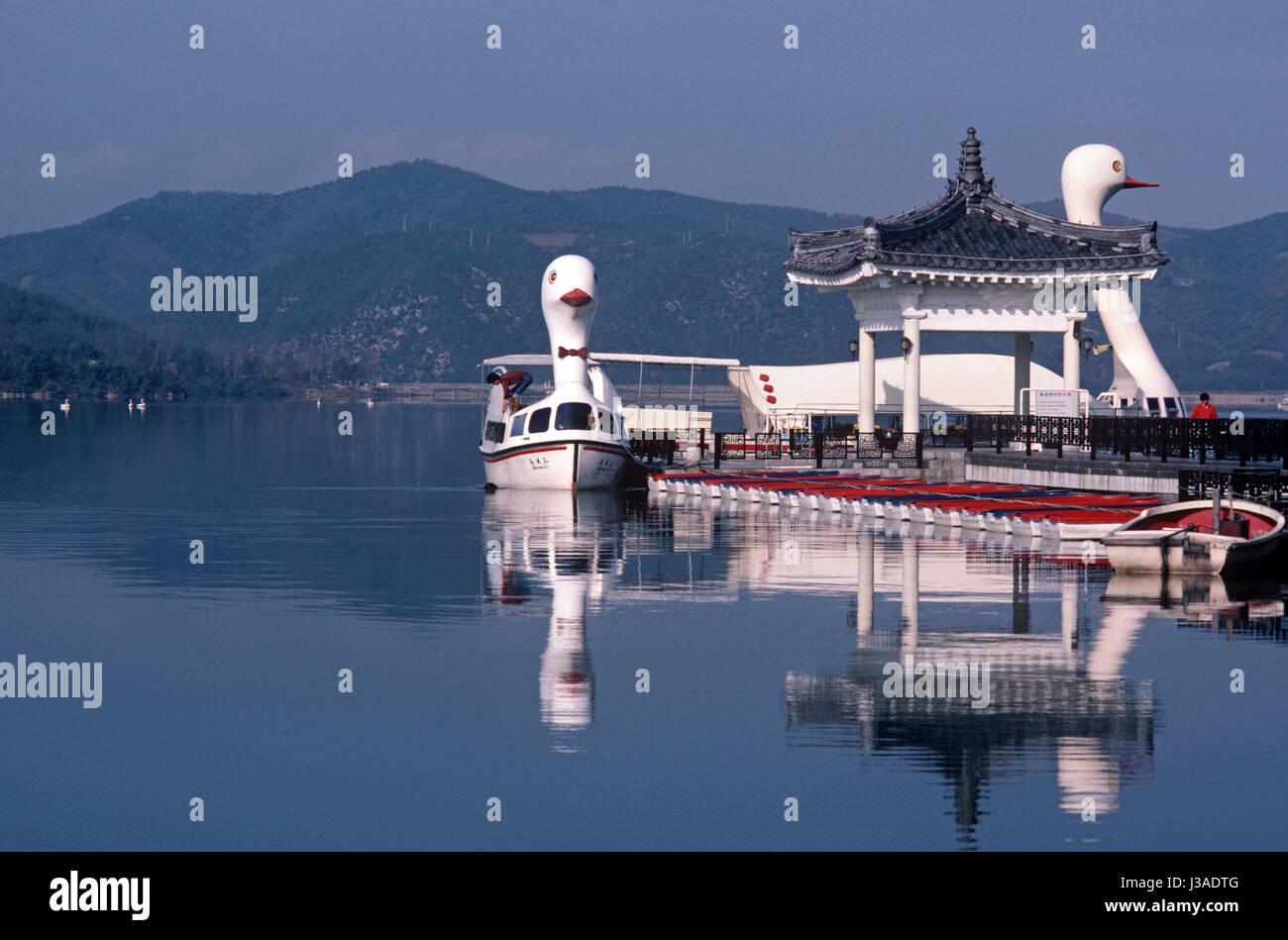 Duck boats on Bomun Lake resort, South Korea, Asia Stock Photo - Alamy