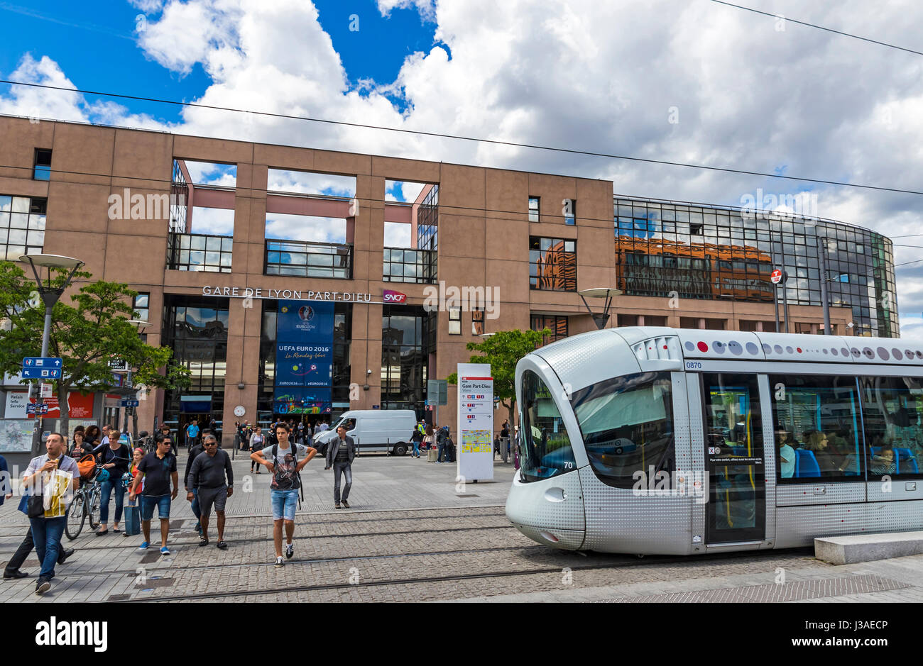 LYON, FRANCE - JUNE 15, 2016: Facade of the primary Railway Station in ...