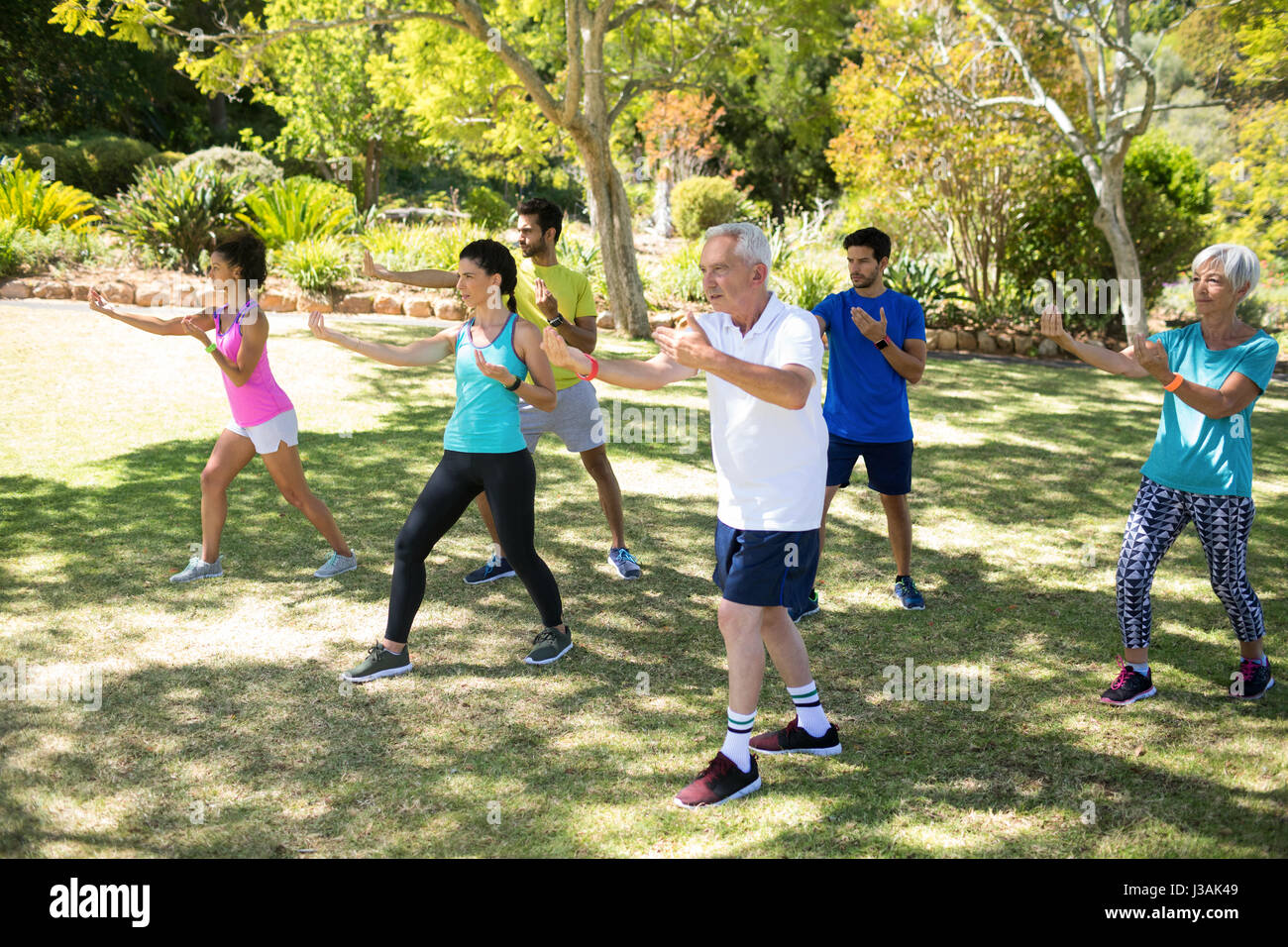 Group of people exercising in the park on a sunny day Stock Photo - Alamy
