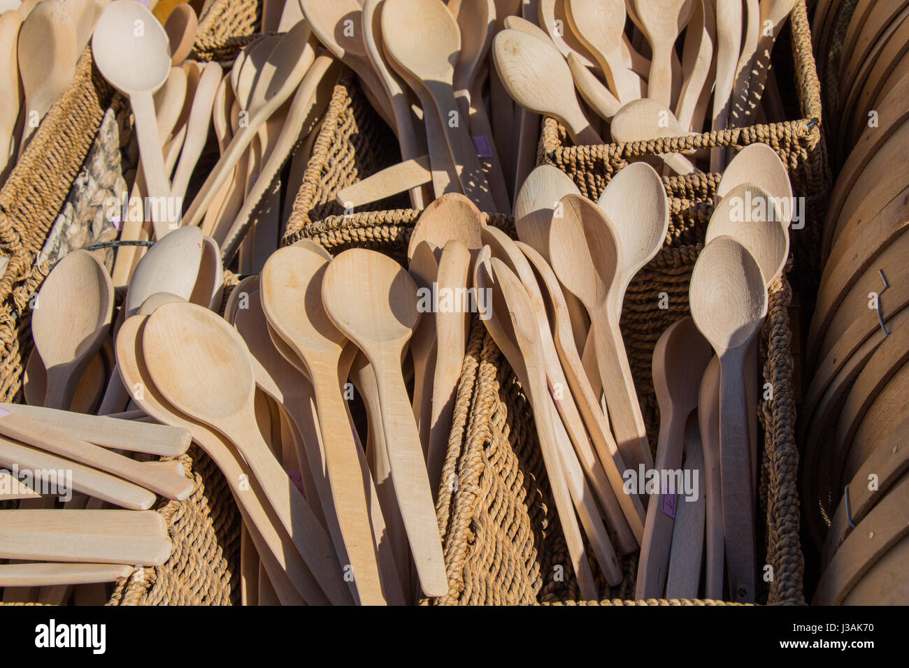 dozens of soup spoon or tablespoon made of wood Stock Photo - Alamy