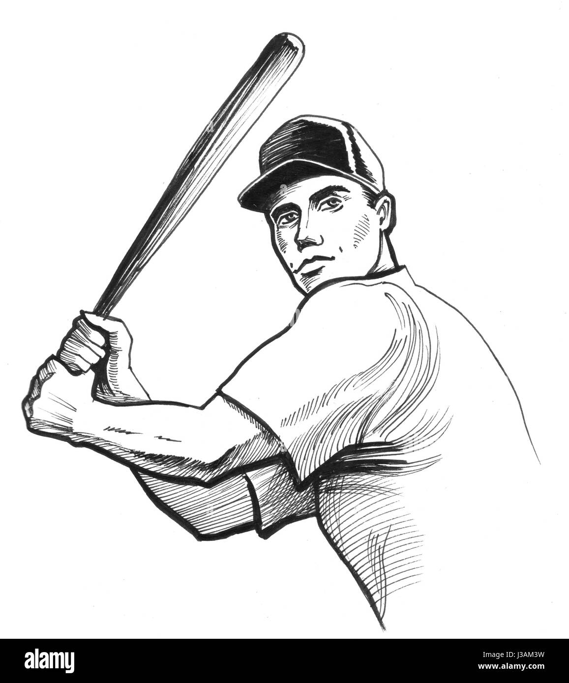 Baseball player. Retro styled ink drawing Stock Photo - Alamy