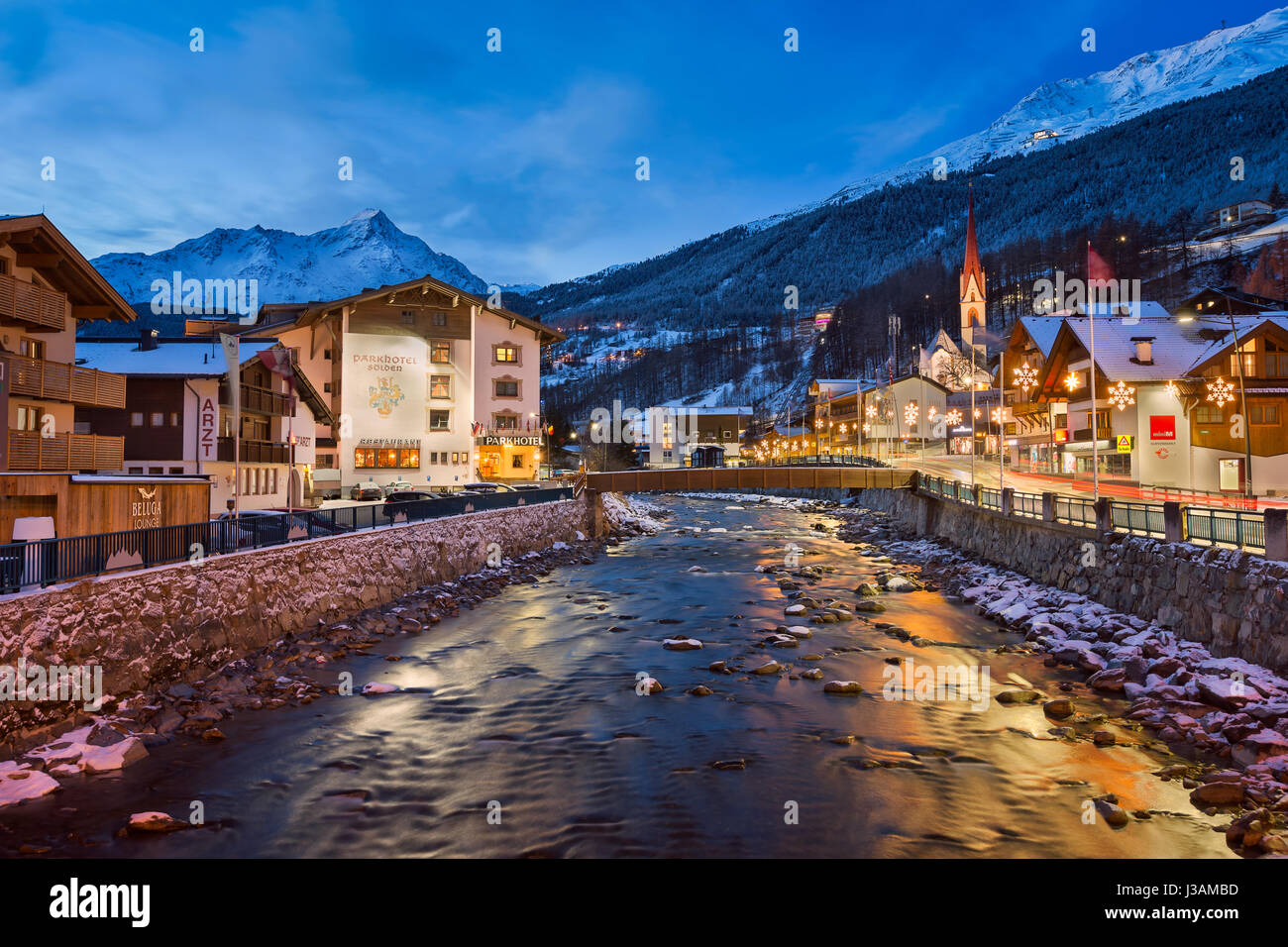 SOLDEN, AUSTRIA - 10 JANUARY 2016: Solden Ski Resort Skyline in the ...