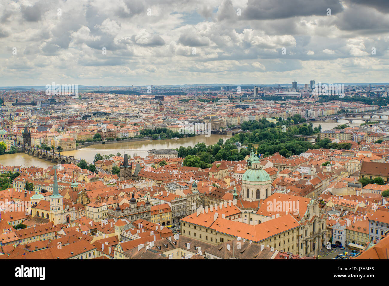 High angle panoramic view of Prague, one of Europes premier tourist ...